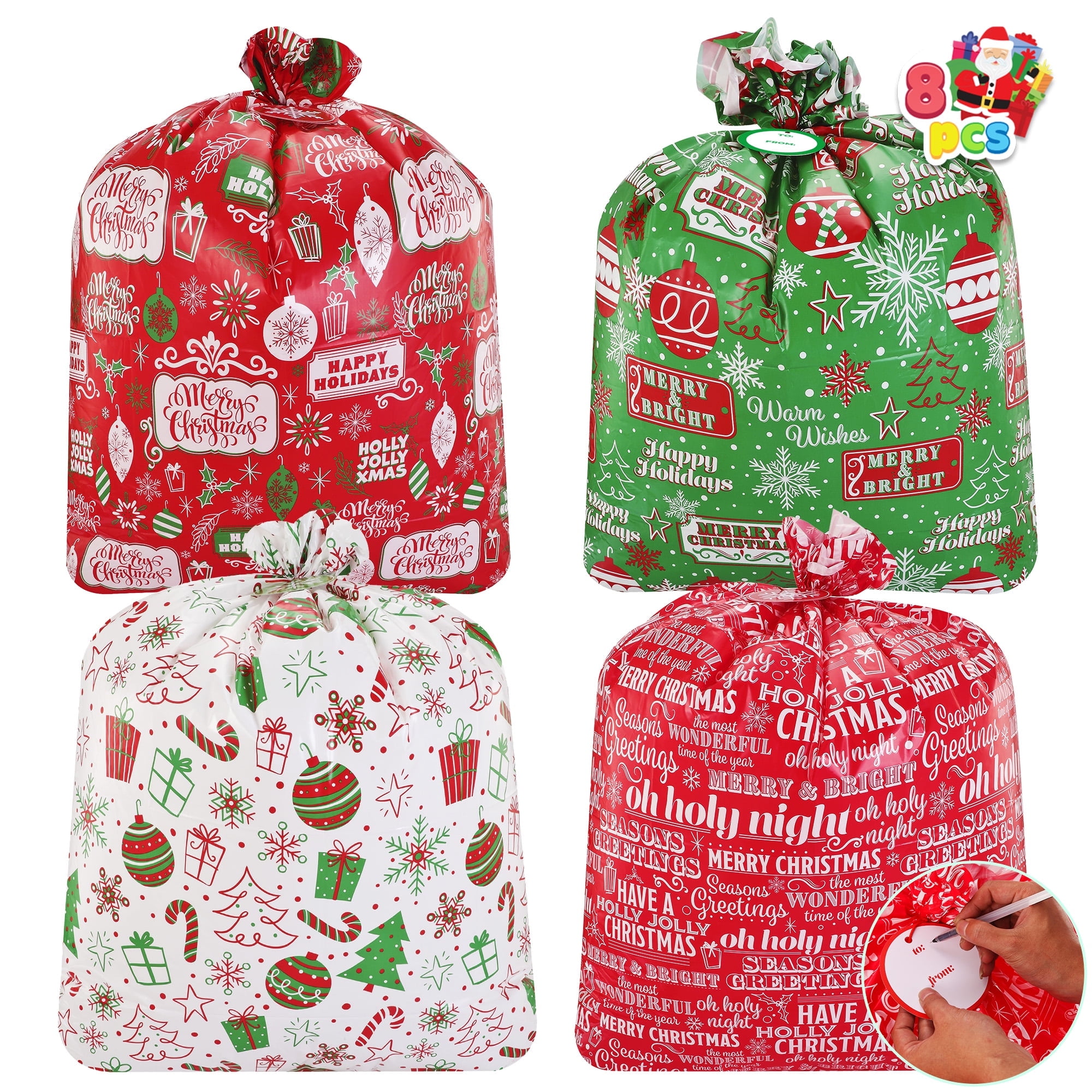 Joyfy 8 Pcs Jumbo Christmas Gift Bags 44”x 36” Heavy Duty Santa Bags ...