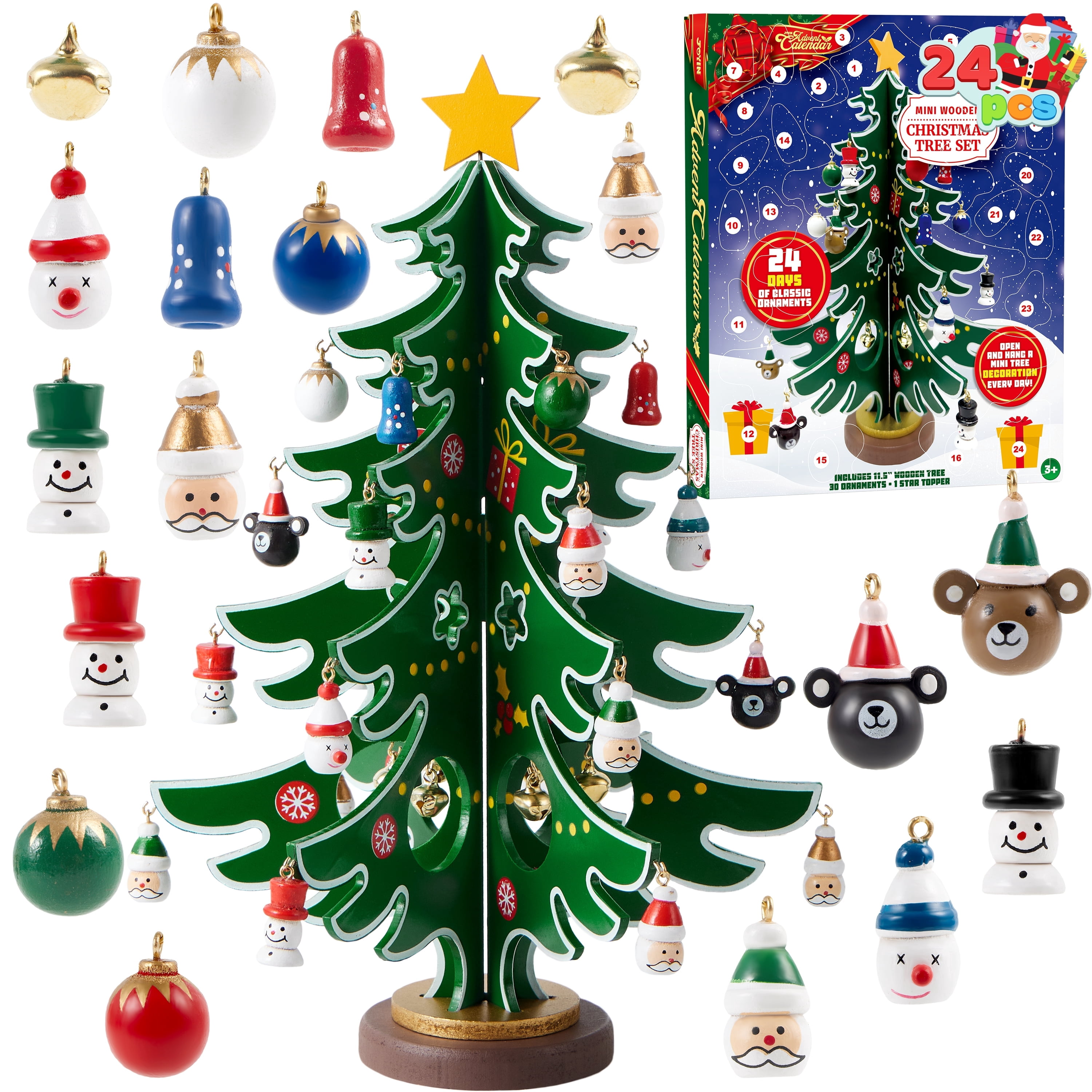 SYNCFUN Christmas Advent Calendar 2024 with a Tabletop Wooden Christmas ...