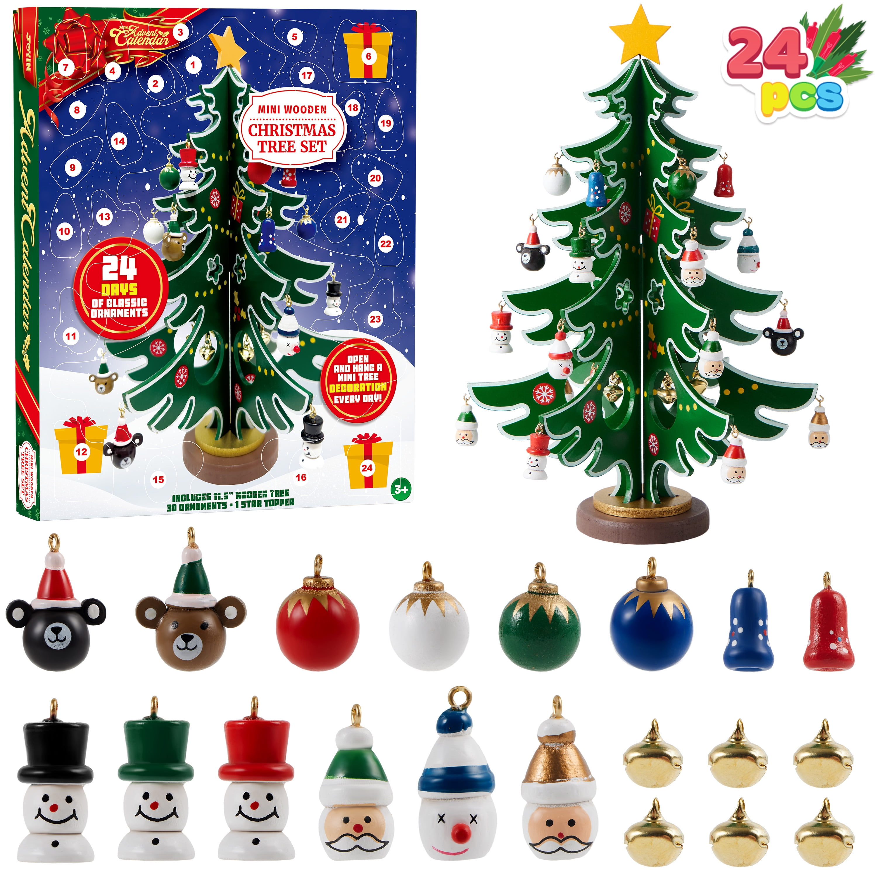 SYNCFUN Christmas Advent Calendar 2024 with a Tabletop Wooden Christmas ...