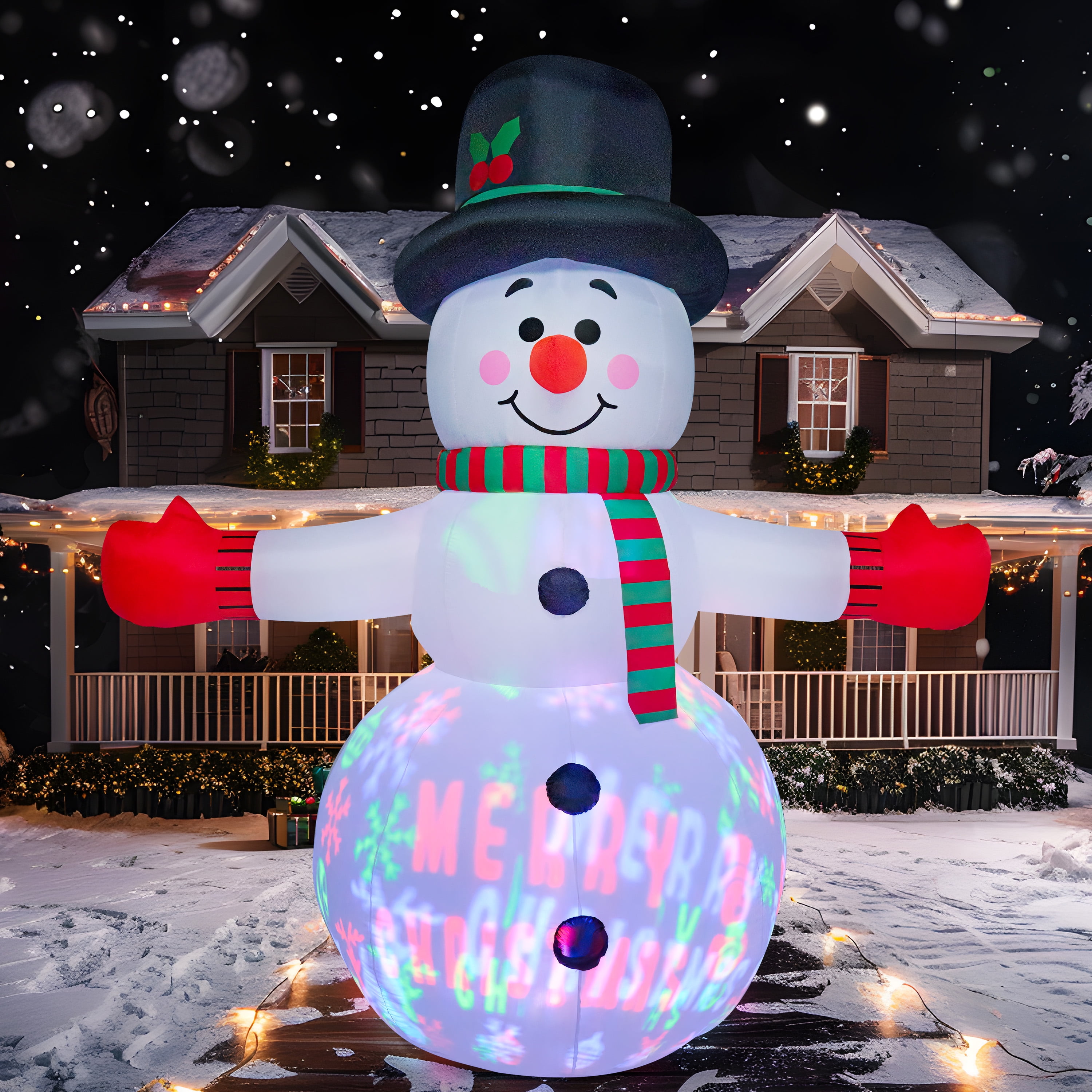 SYNCFUN 8 FT Christmas Inflatables Colorful Lights Snowman Outdoor ...