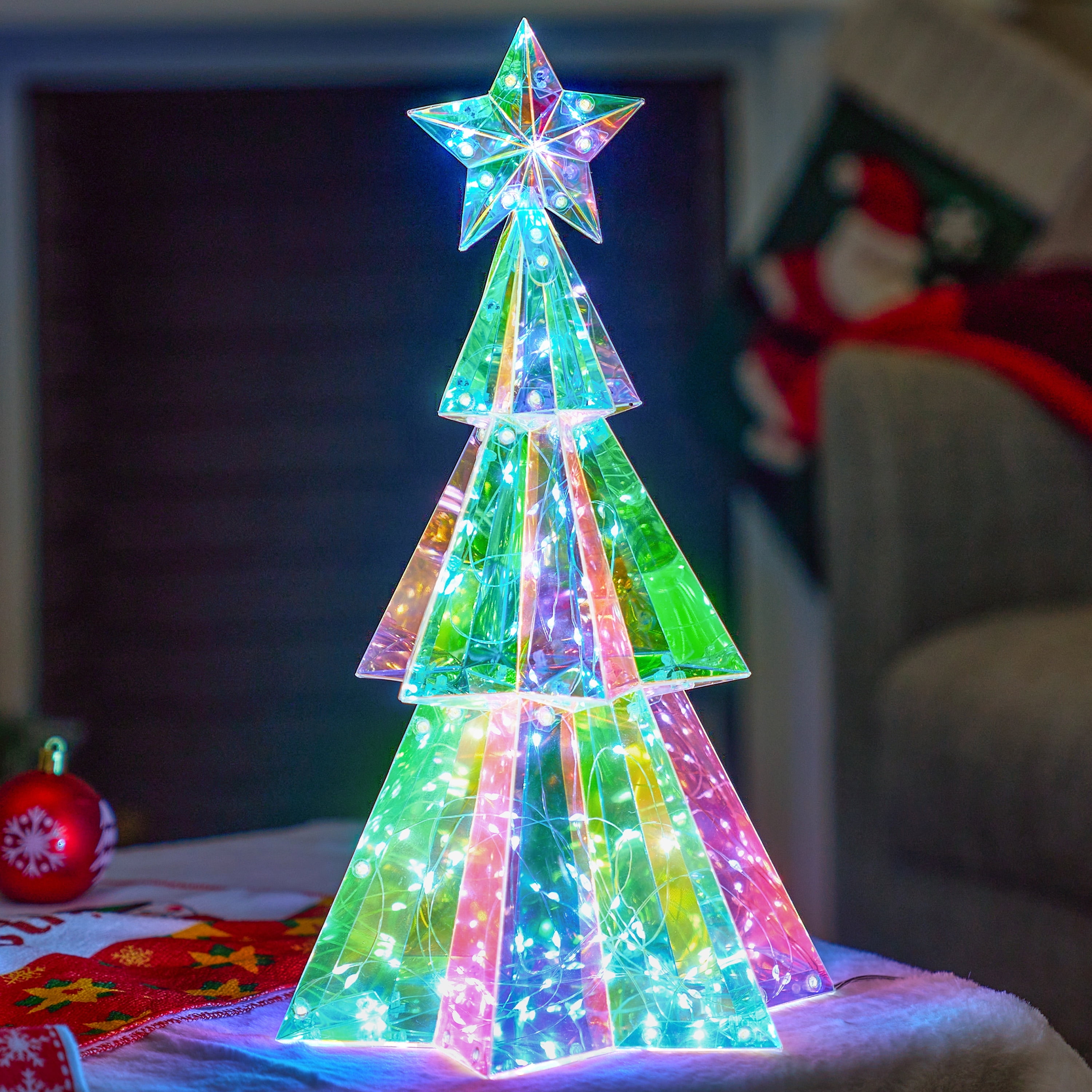 Joyfy 15 in Iridescent Christmas Tree Light Decorations, 100 LED Cool ...