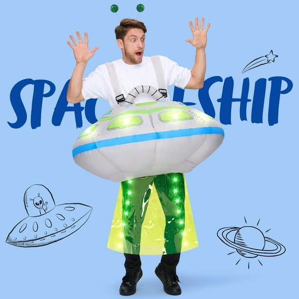 SYNCFUN Inflatable Costumes for Adults, Light-Up Spaceship Halloween Inflatable Costume with ...