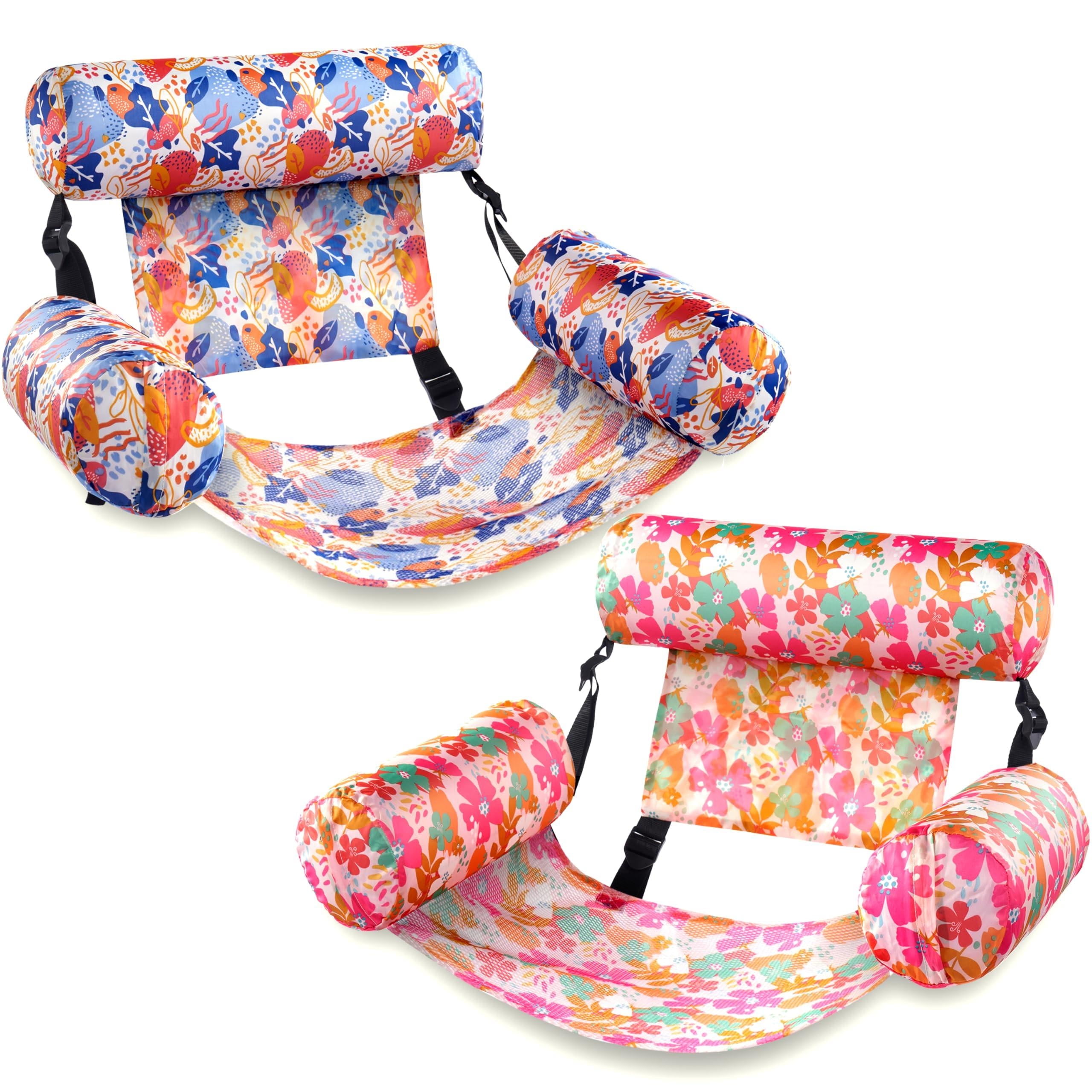 SYNCFUN 2 Packs Inflatable Pool Floating Hammock Chairs, Adult Flower ...