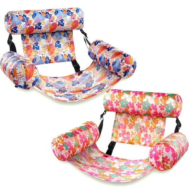 SYNCFUN 2 Packs Inflatable Pool Floating Hammock Chairs, Adult Flower ...