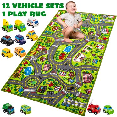 Jungtier Fun Time Retro City Traffic Car Road Map Area Rug, 2' 7" x 5 ...