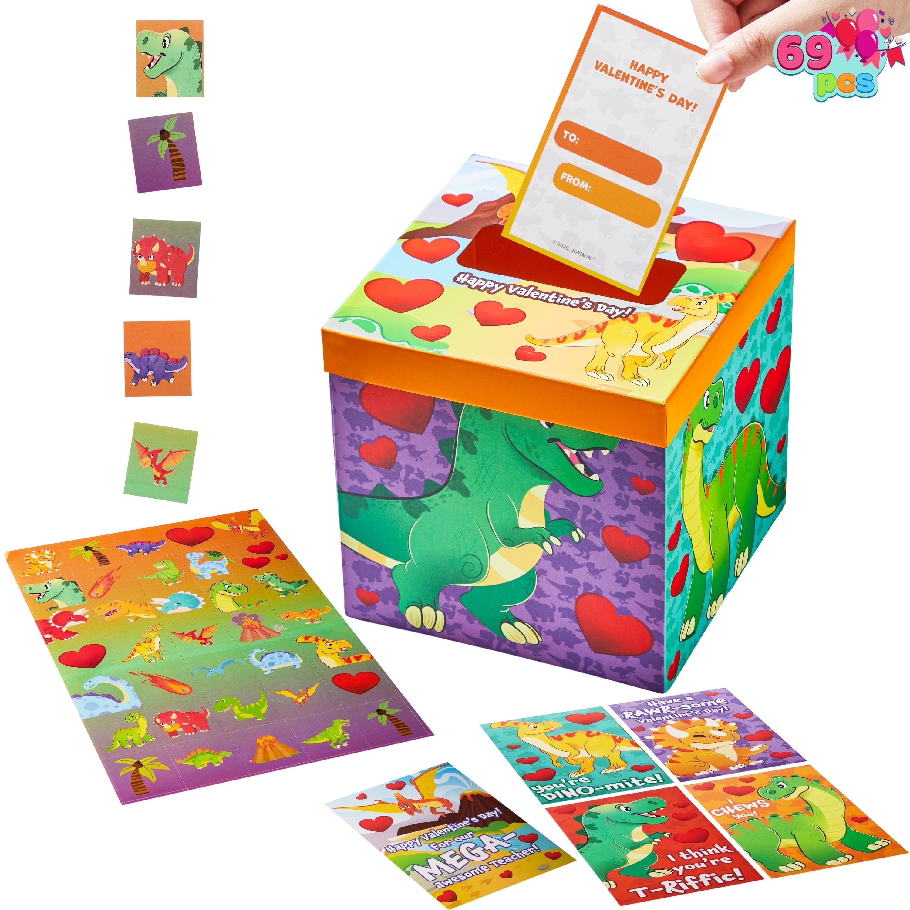 SYNCFUN Dinosaur Themed Valentines Day Cards and Mailbox Set for Kids ...