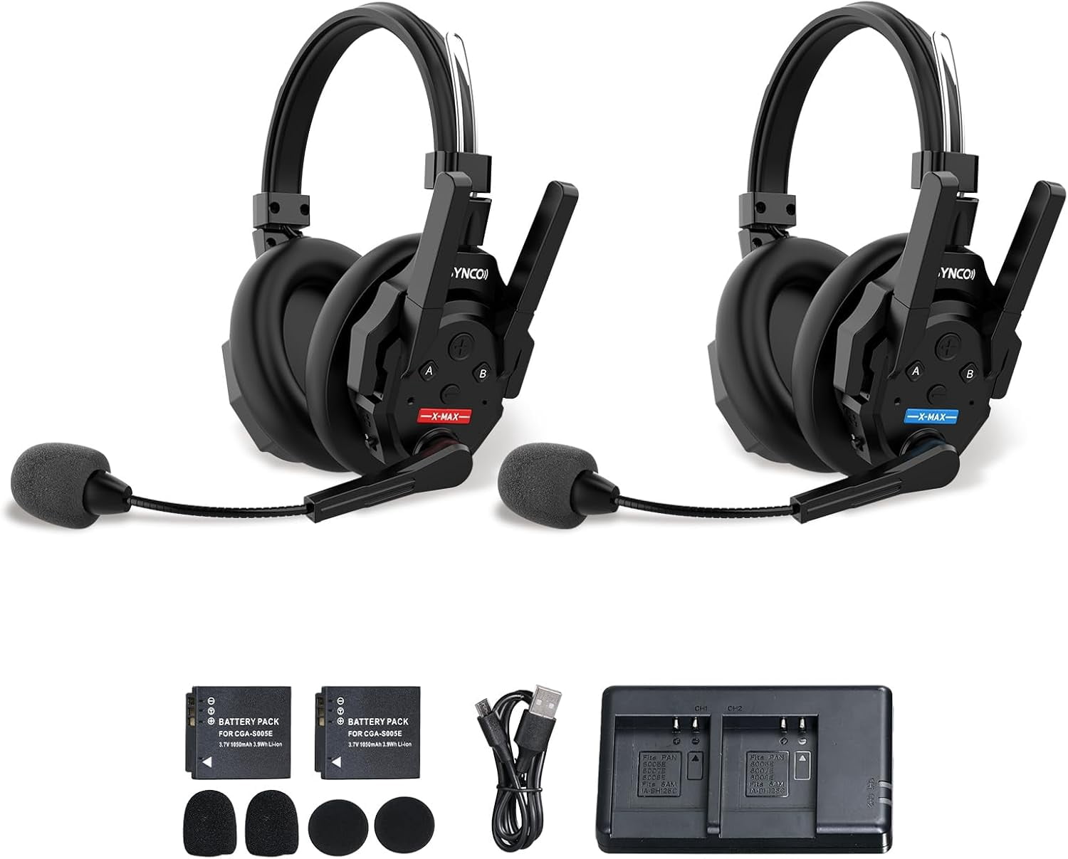 SYNCO XTALK XMAX2 Wireless Intercom Headset System, 2 Person Dual Ear ...