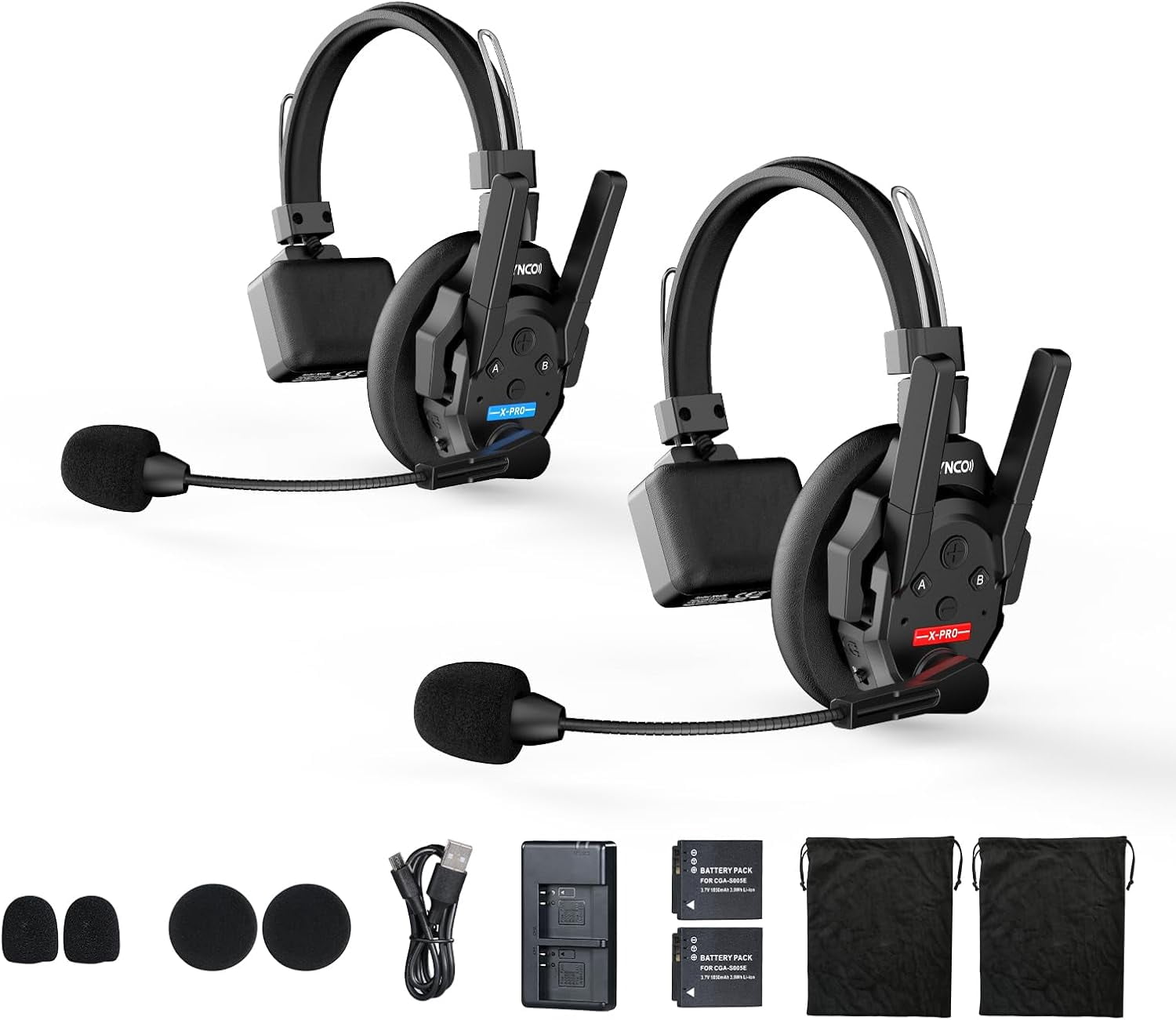 SYNCO XTALK XPRO2 Wireless Intercom Headset System, 2 Person 2.4GHz ...