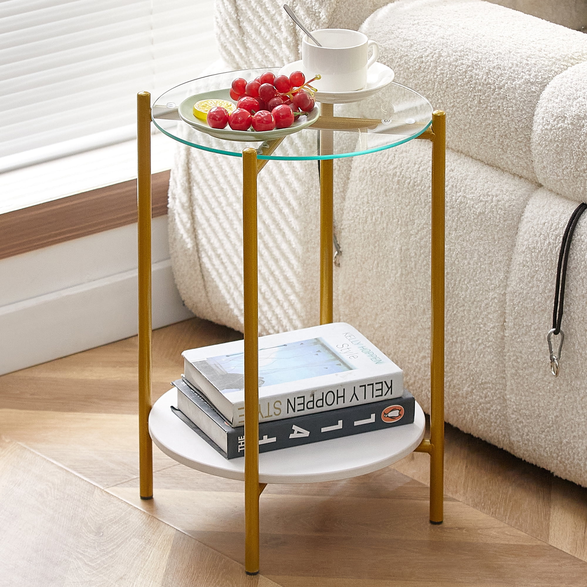 SYNGAR 2-Tier Coffee Table, Tea Table and Glass Coffee Table ...