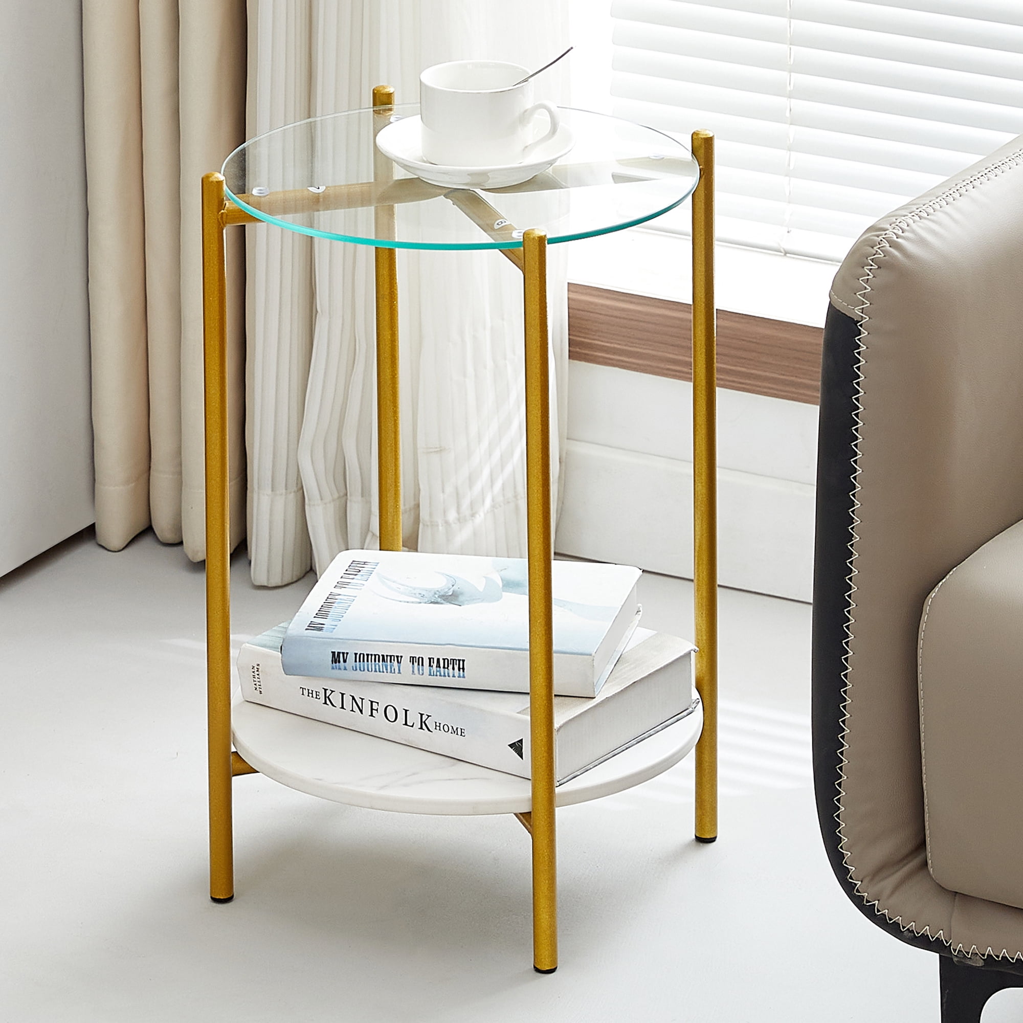 SYNGAR 2-Tier Round Coffee Table, Modern Round Metal Side Table Coffee ...