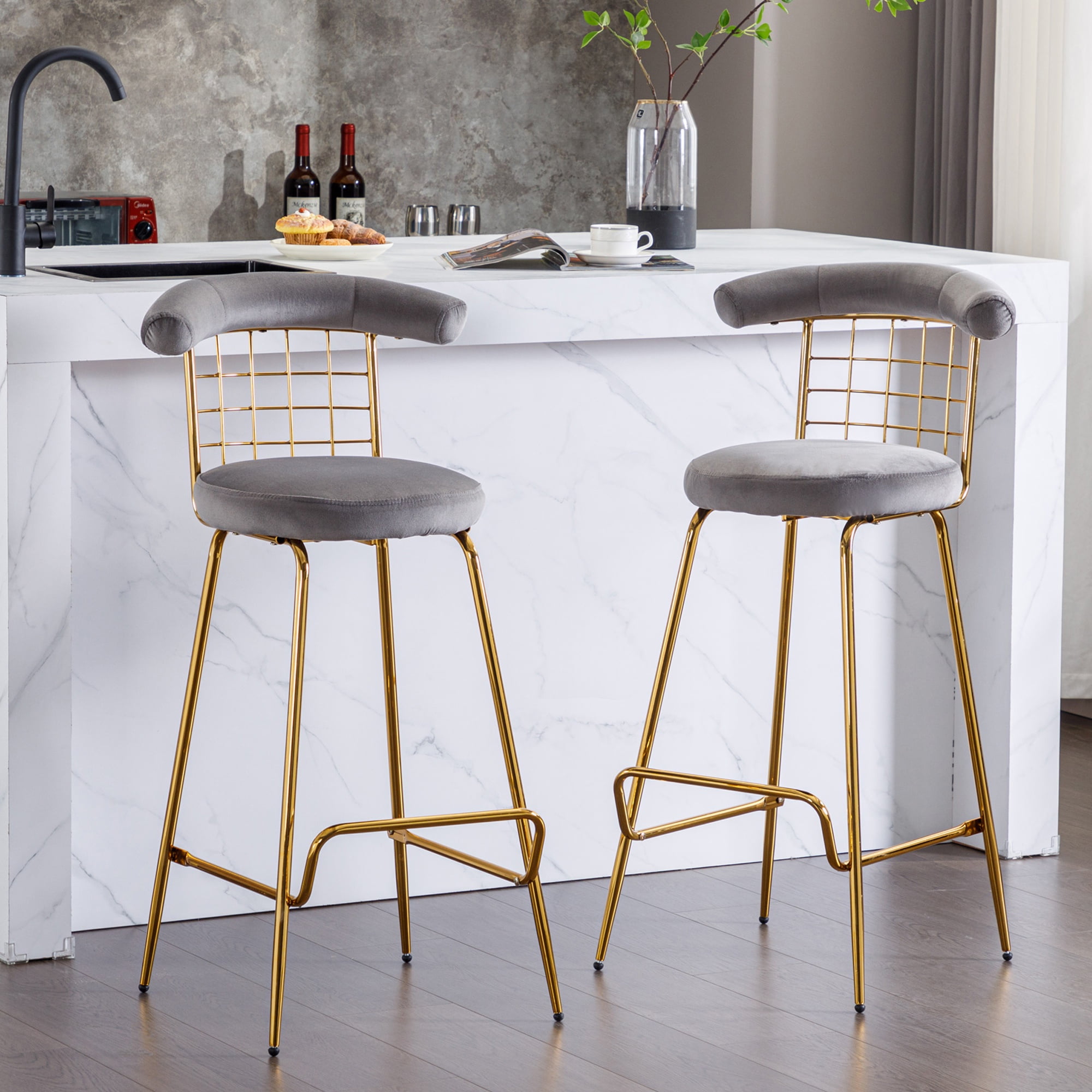 SYNGAR Bar Stools Set Of 2, Fashion Bar Chairs with Backrest and ...