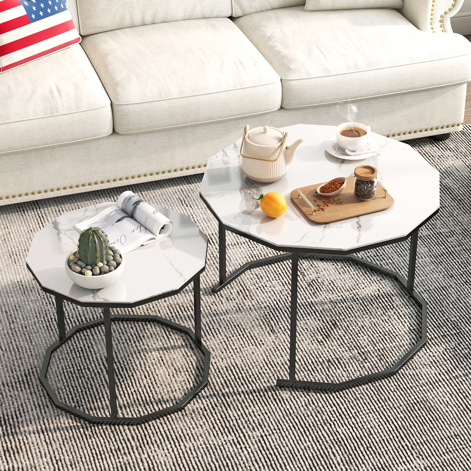 SYNGAR Coffee Table Set of 2 Nesting Tables, Modern Marble Top and ...