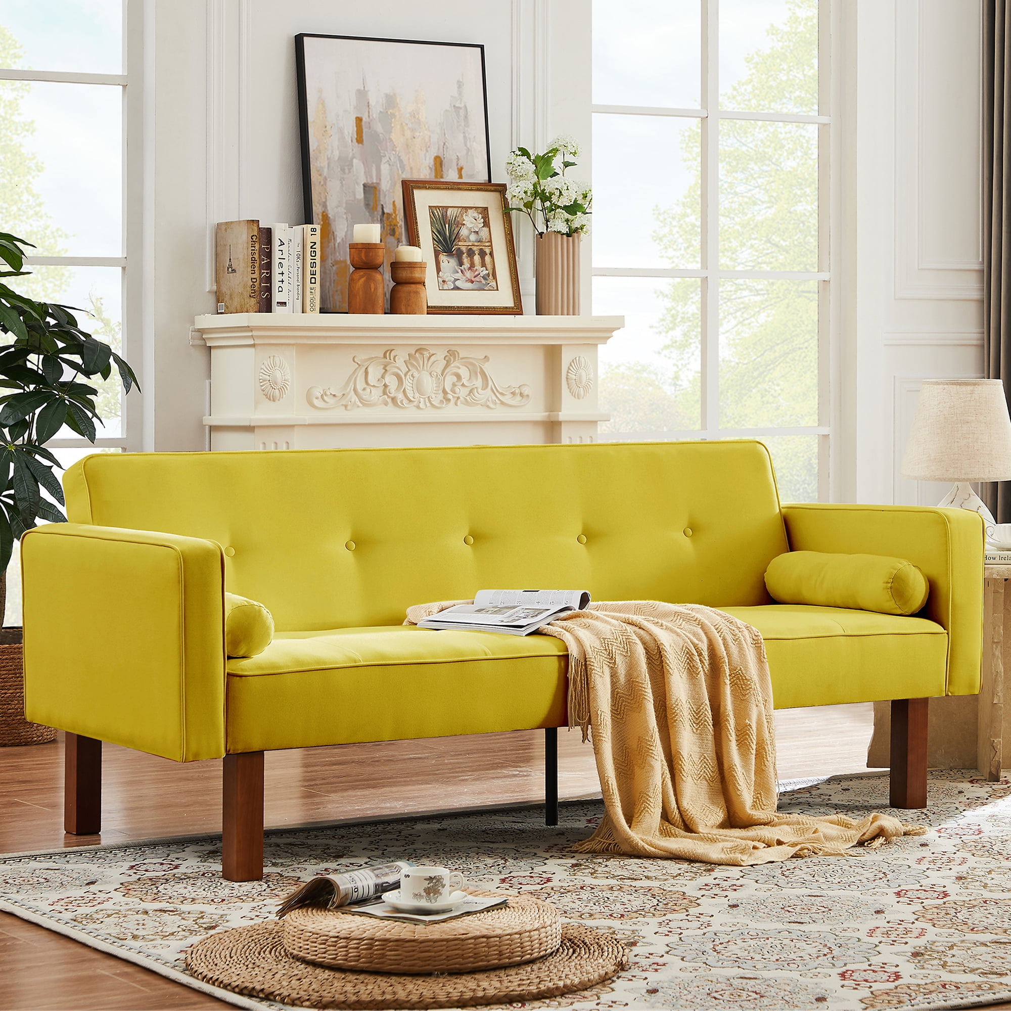 SYNGAR Couches for Living Room, Linen Upholstered Convertible Sofa Bed ...
