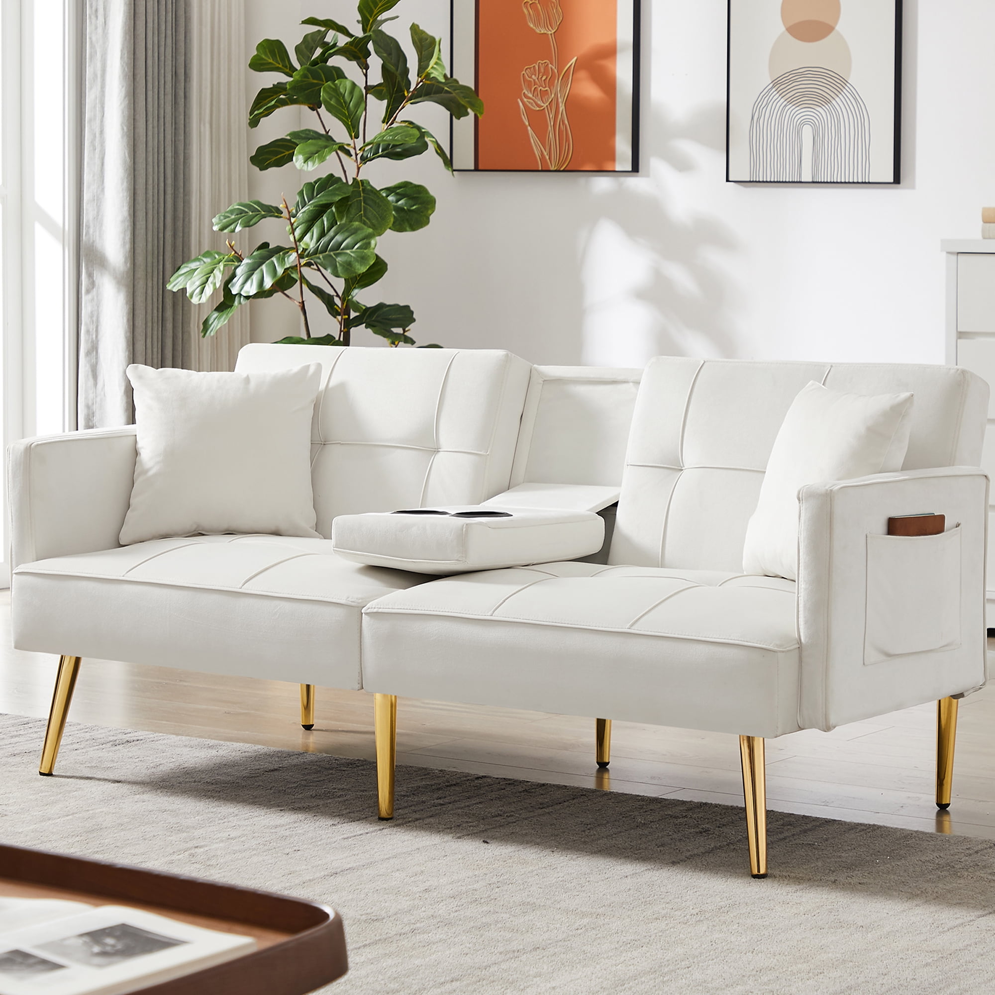 SYNGAR Couches for Living Room, Velvet Upholstered Convertible Sofa Bed ...