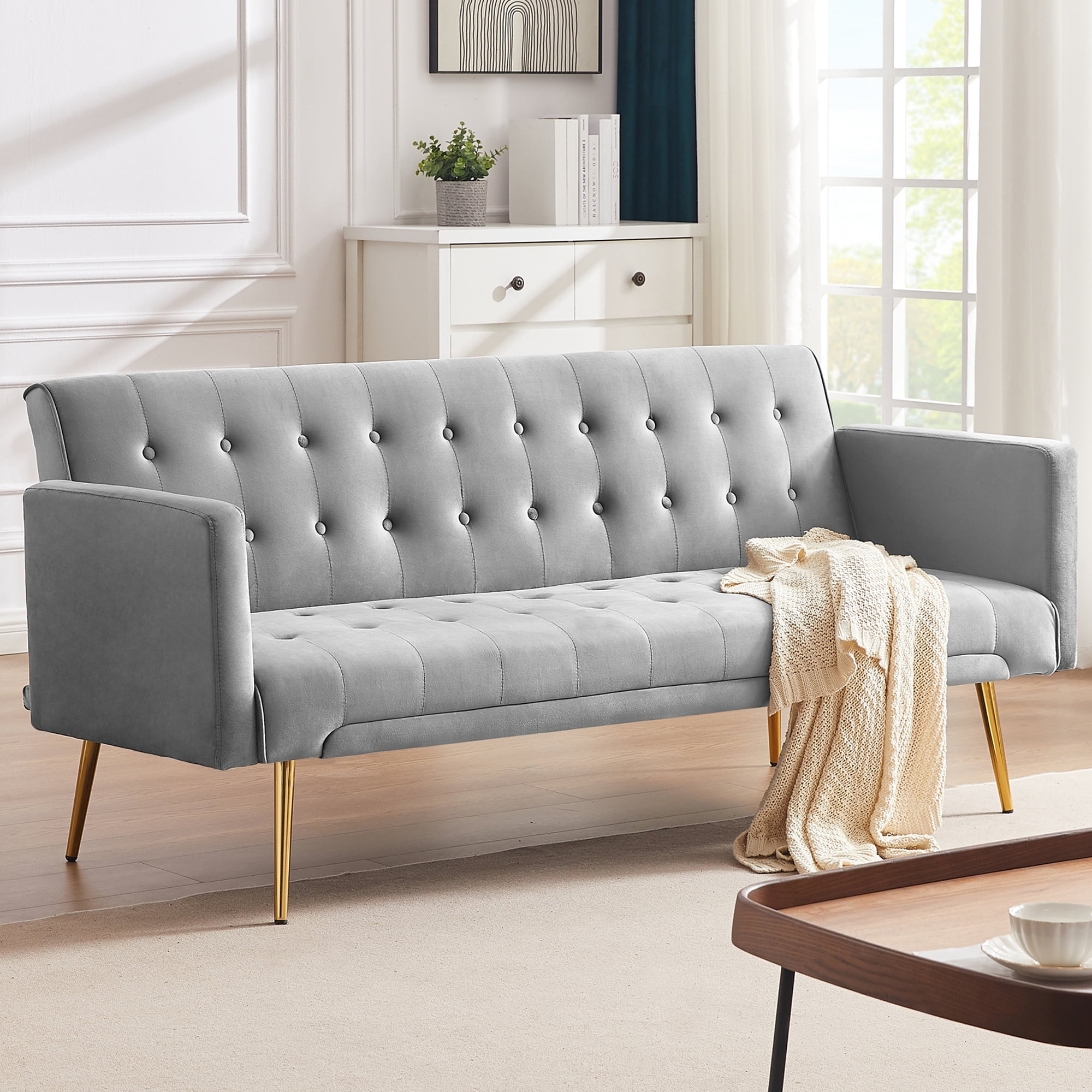 SYNGAR Couches for Living Room, Velvet Upholstered Convertible Sofa Bed ...