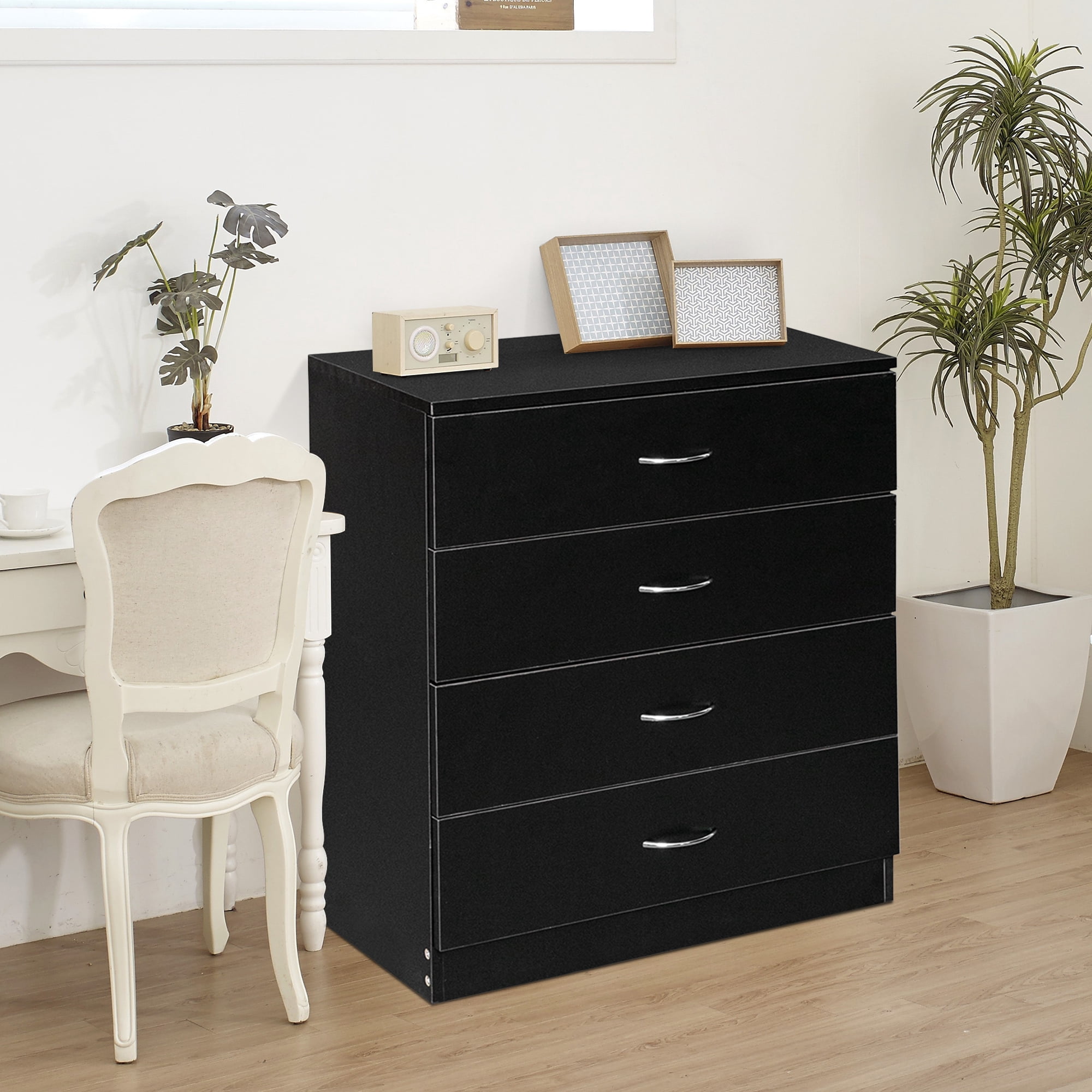 SYNGAR 4-Drawer Dresser, Narrow Wood Storage Cabinet with Handles for ...
