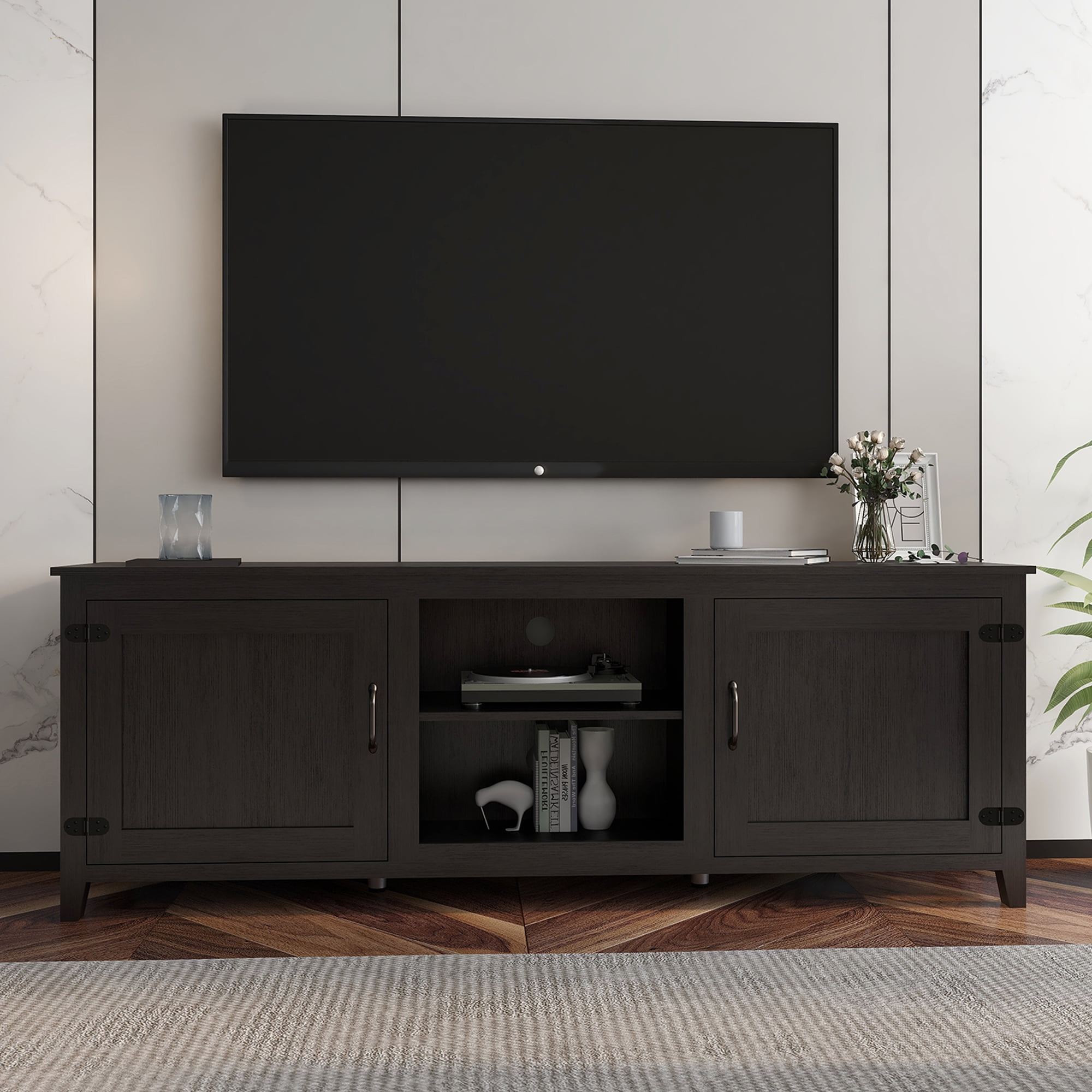 "SYNGAR Farmhouse 70"" TV Stand, Solid Wood Cabinet with Storage ...