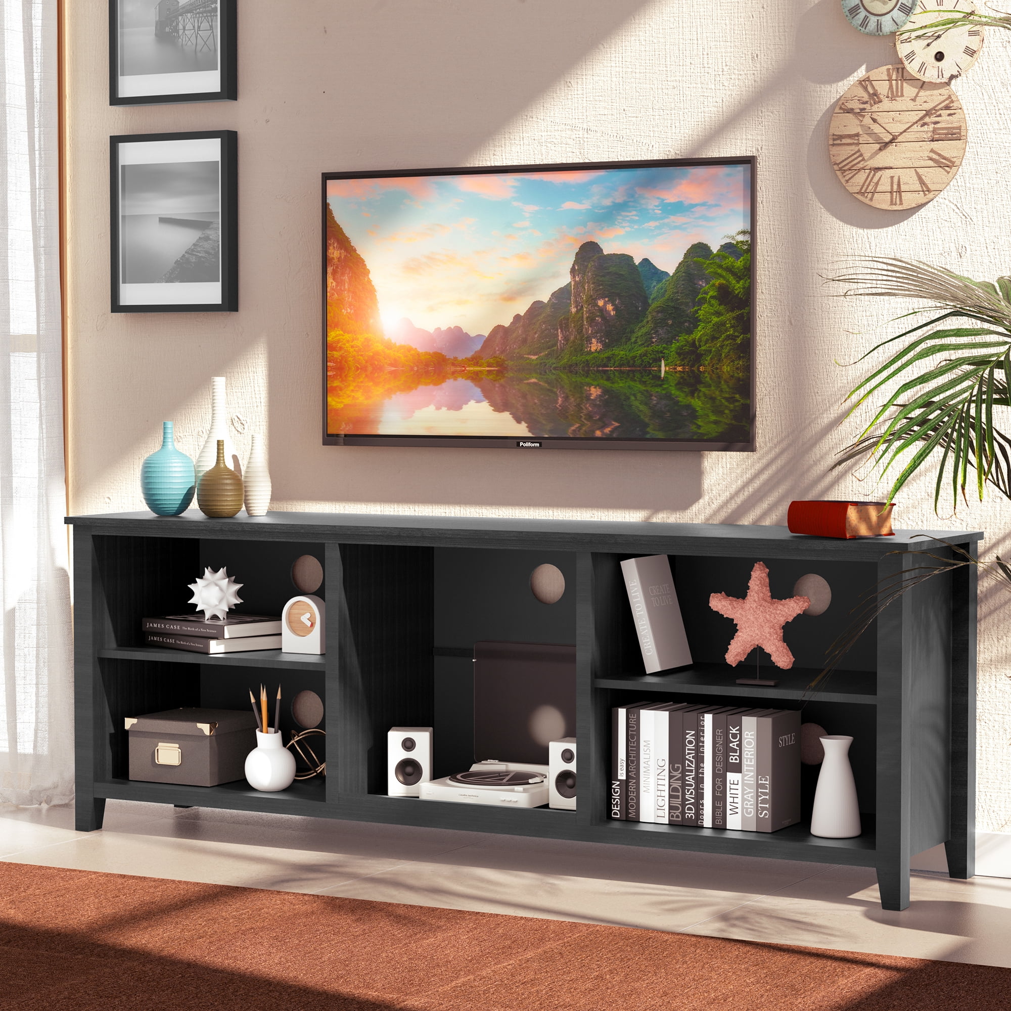 SYNGAR Farmhouse TV Stand for 70 inch TV, Wooden TV Cabinet Console ...