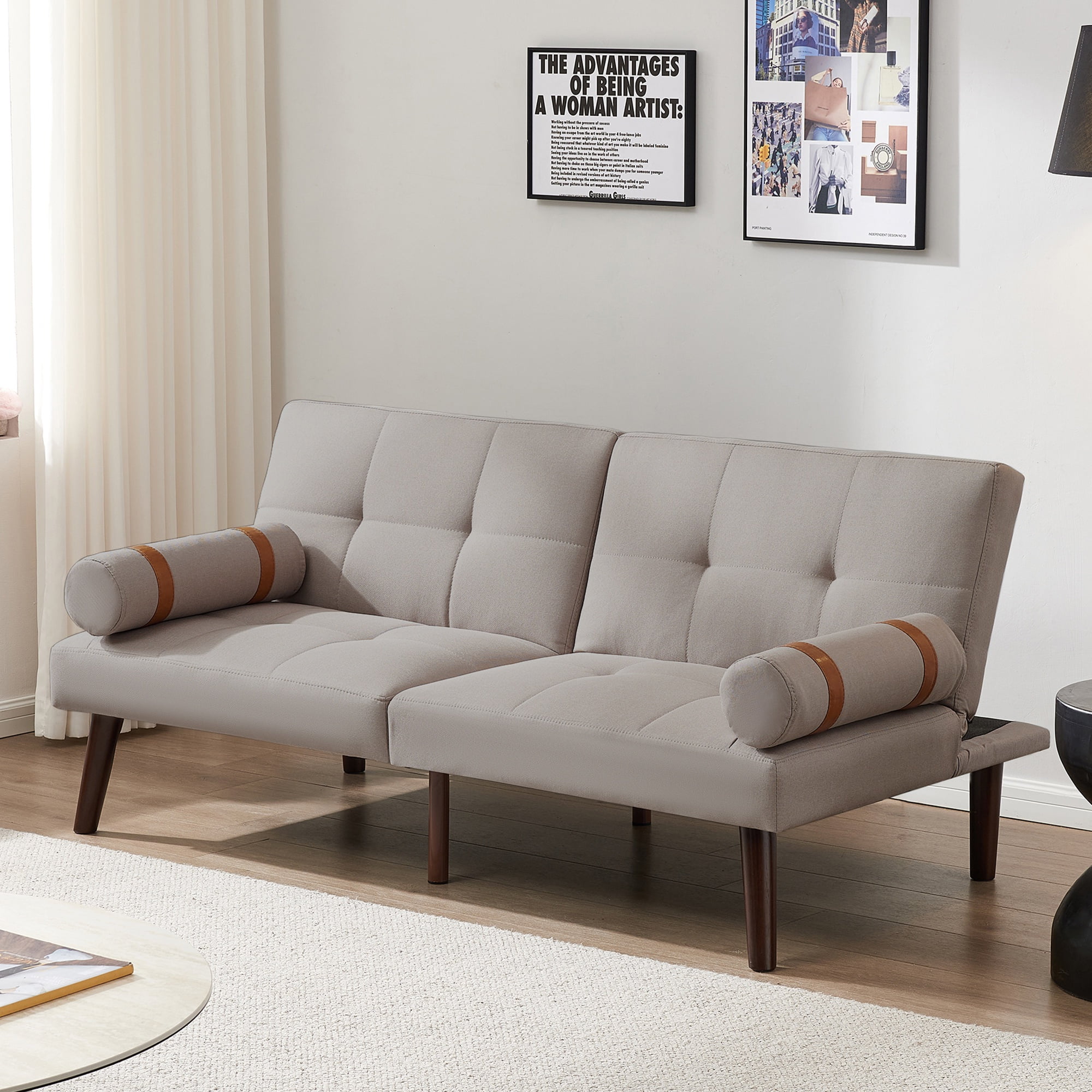 SYNGAR Mid Century Futon Sofa Bed, 3 Adjustable Positions, Linen Fabric ...