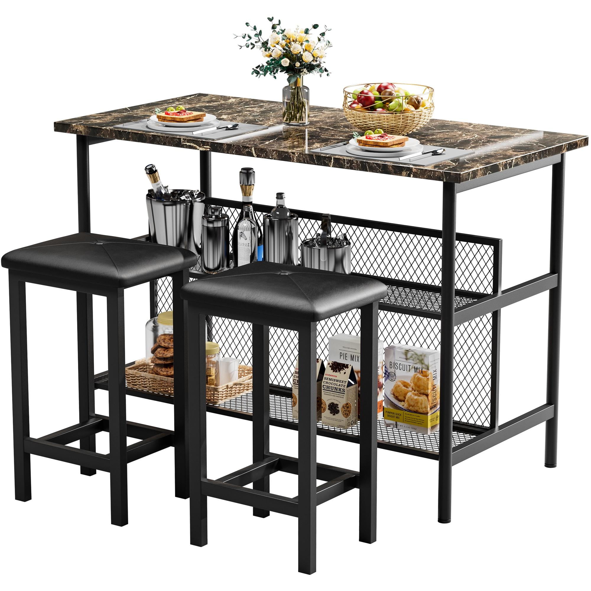 SYNGAR Kitchen Island Set with 2 Stools, Modern 3 Piece Dining Table ...