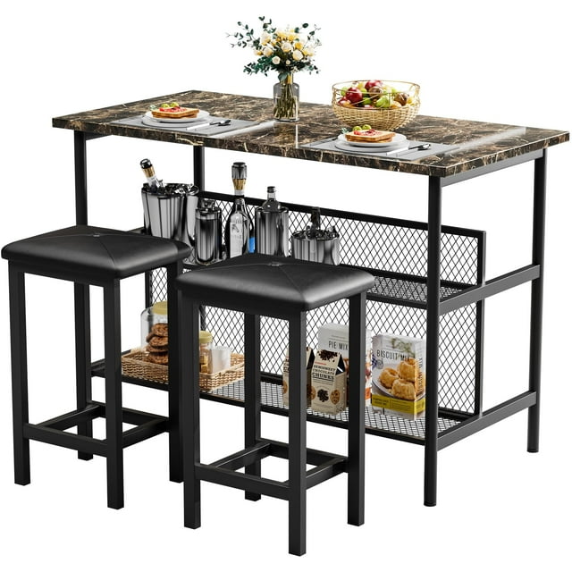 SYNGAR Kitchen Island Set with 2 Stools, Modern 3 Piece Dining Table ...