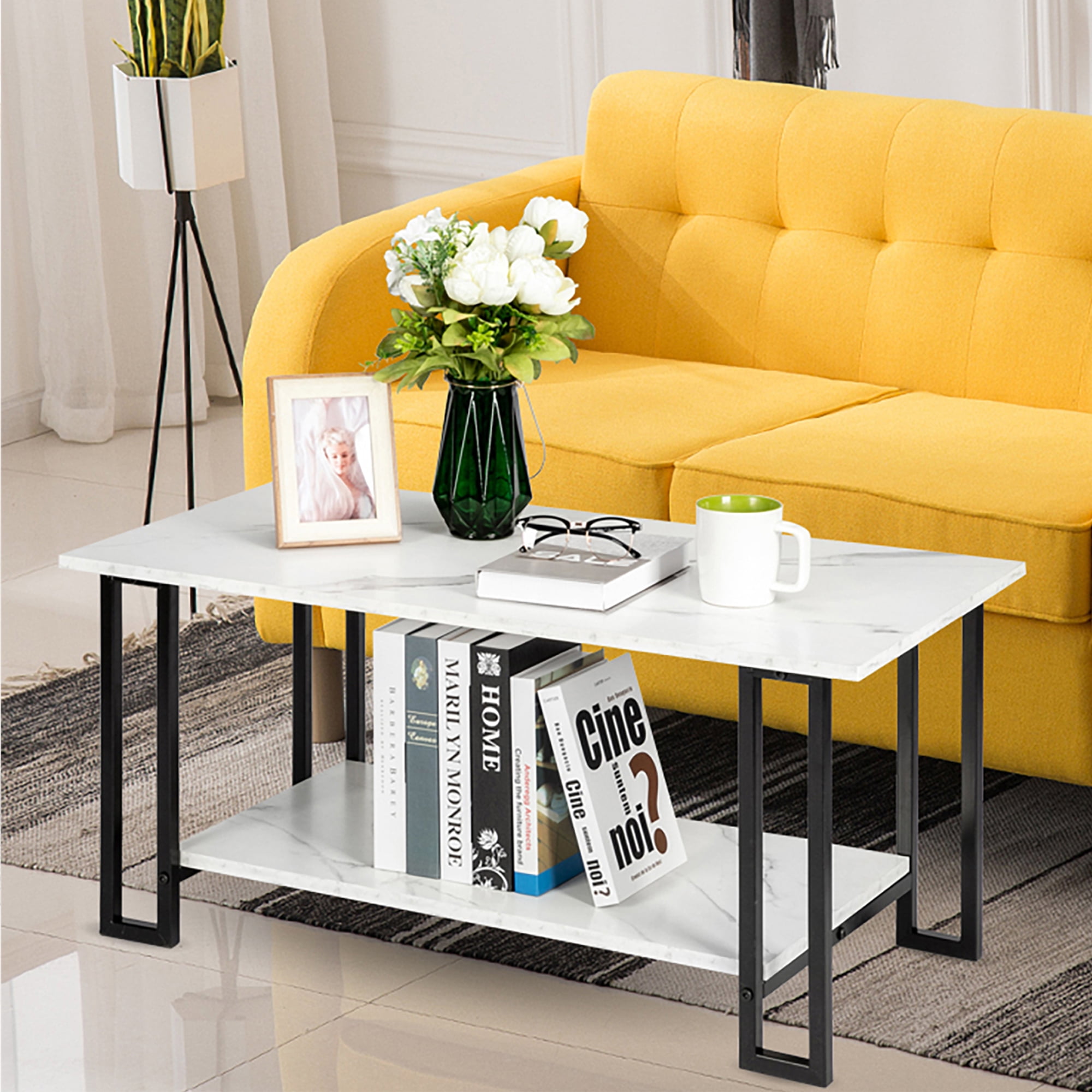 SYNGAR Living Room Coffee Tables, Modern 2 Layers Cocktail Table End ...