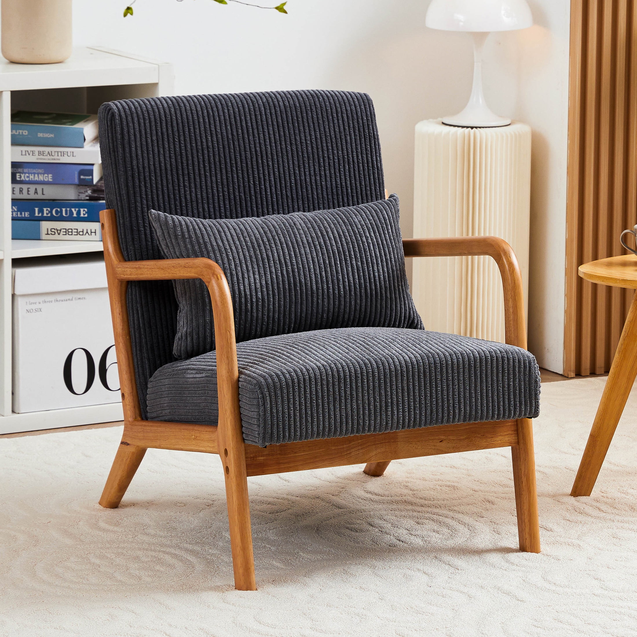 SYNGAR Mid Century Modern Accent Chair, Linen Upholstery, Comfy ...