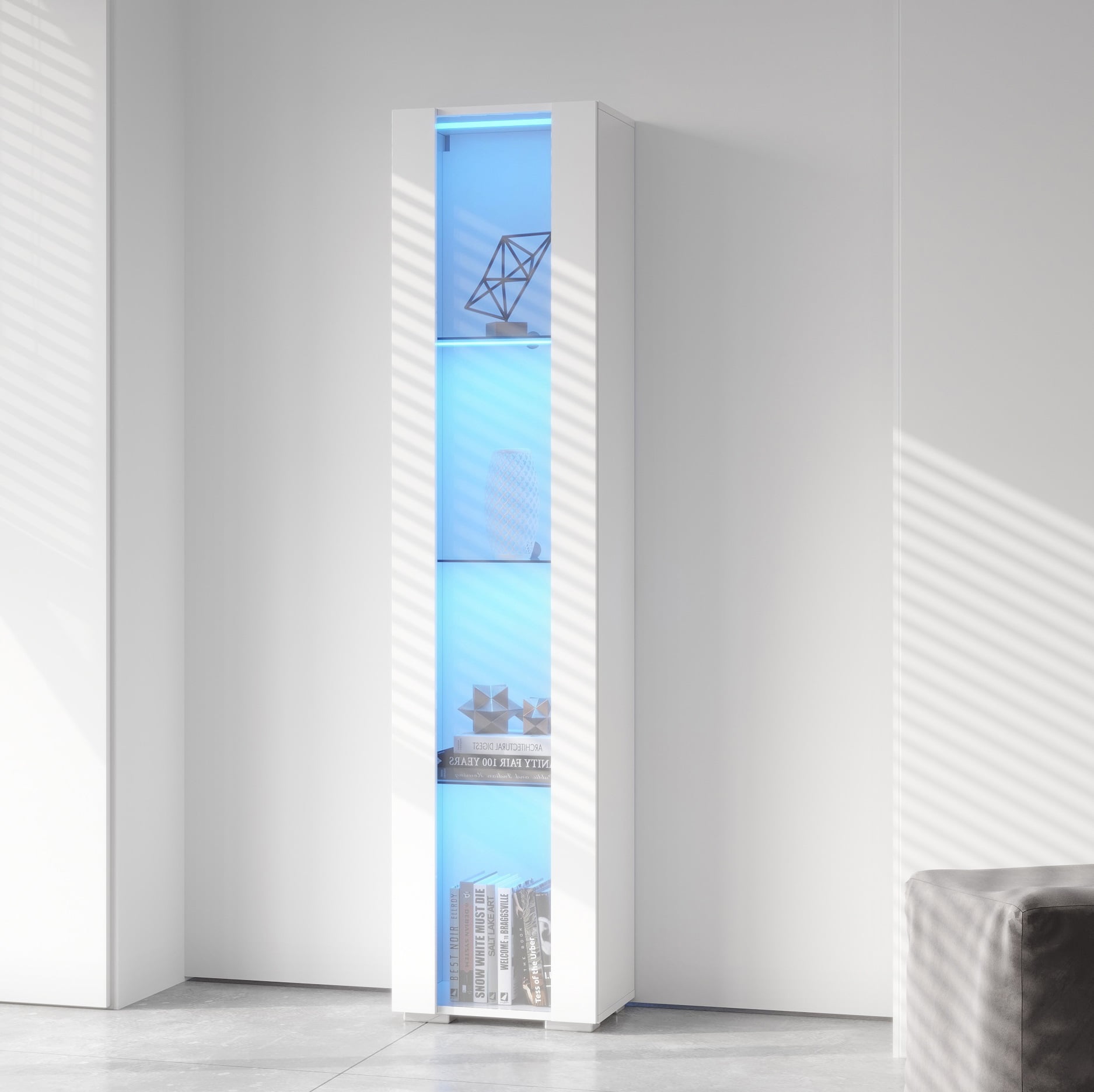 SYNGAR Modern Cabinet, Tall Cabinet with LED Light, Display Cabinet ...