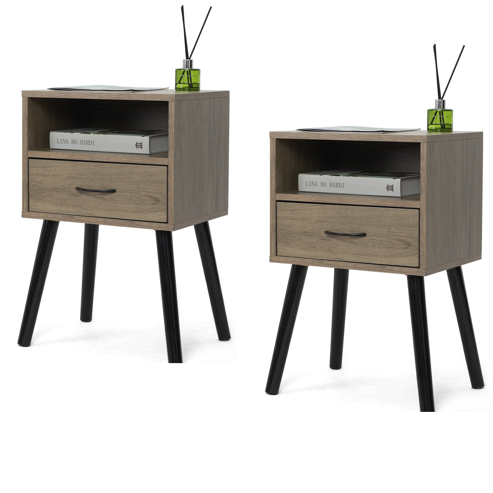 SYNGAR Modern Nightstands Bedside Tables with Open Shelf and Drawer ...