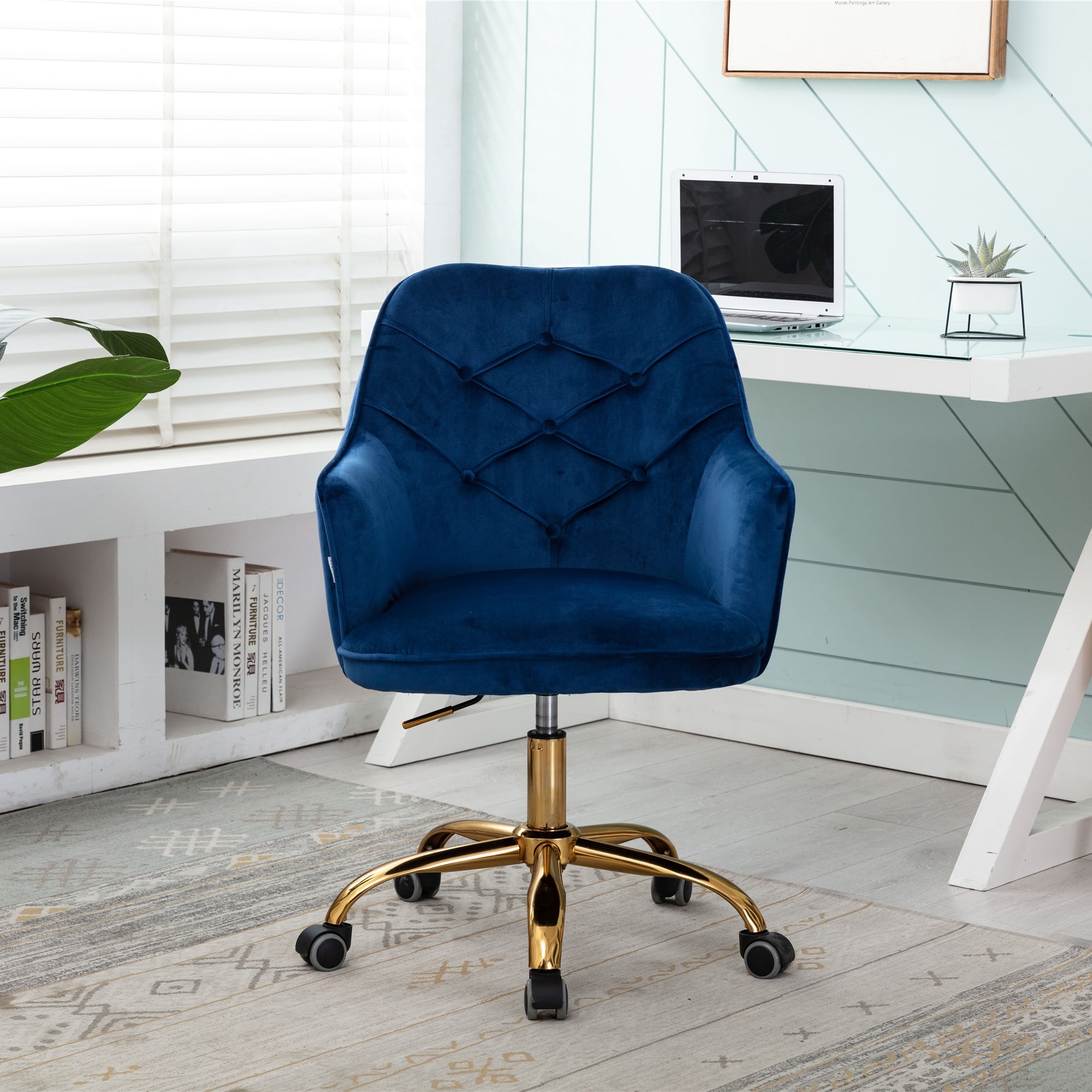 Home Office Desk Chair, Modern Velvet Fabric Accent Chair with ...