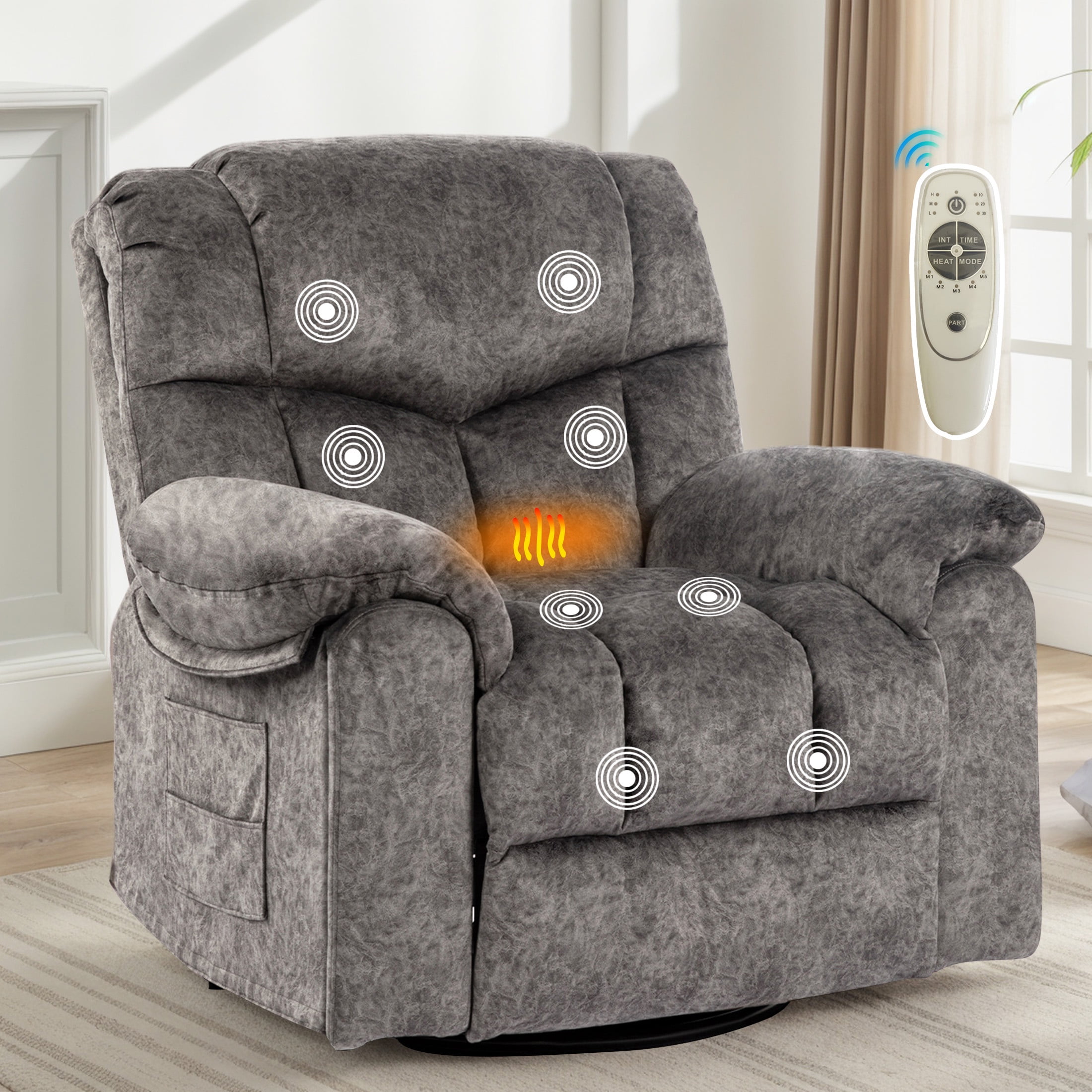 SYNGAR Large Electric Recliner with Heat, Vibration Massage, USB Port ...