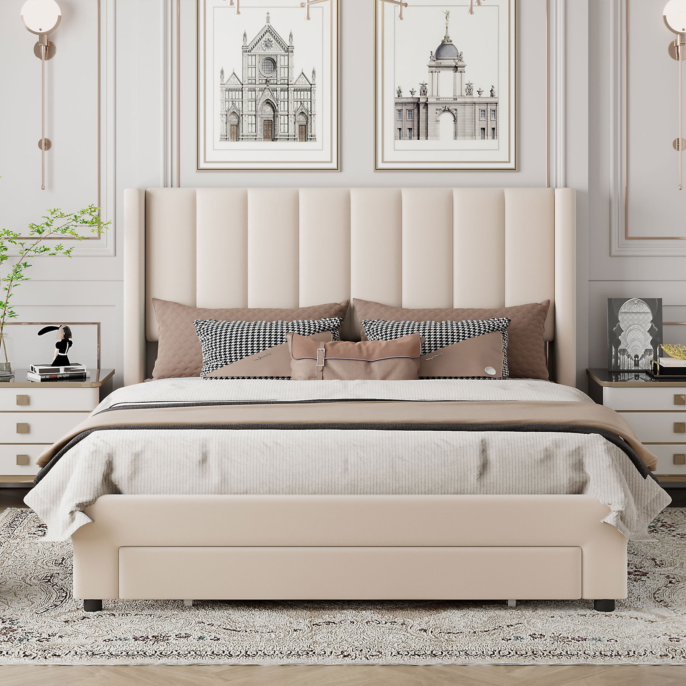 SYNGAR Queen Size Bed Frame, Modern Upholstered Velvet Platform Bed ...