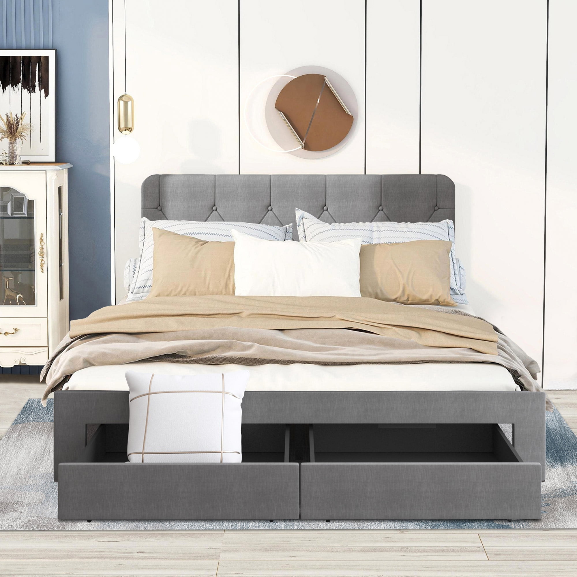 SYNGAR Queen Size Storage Bed, Queen Platform Bed Frame with ...
