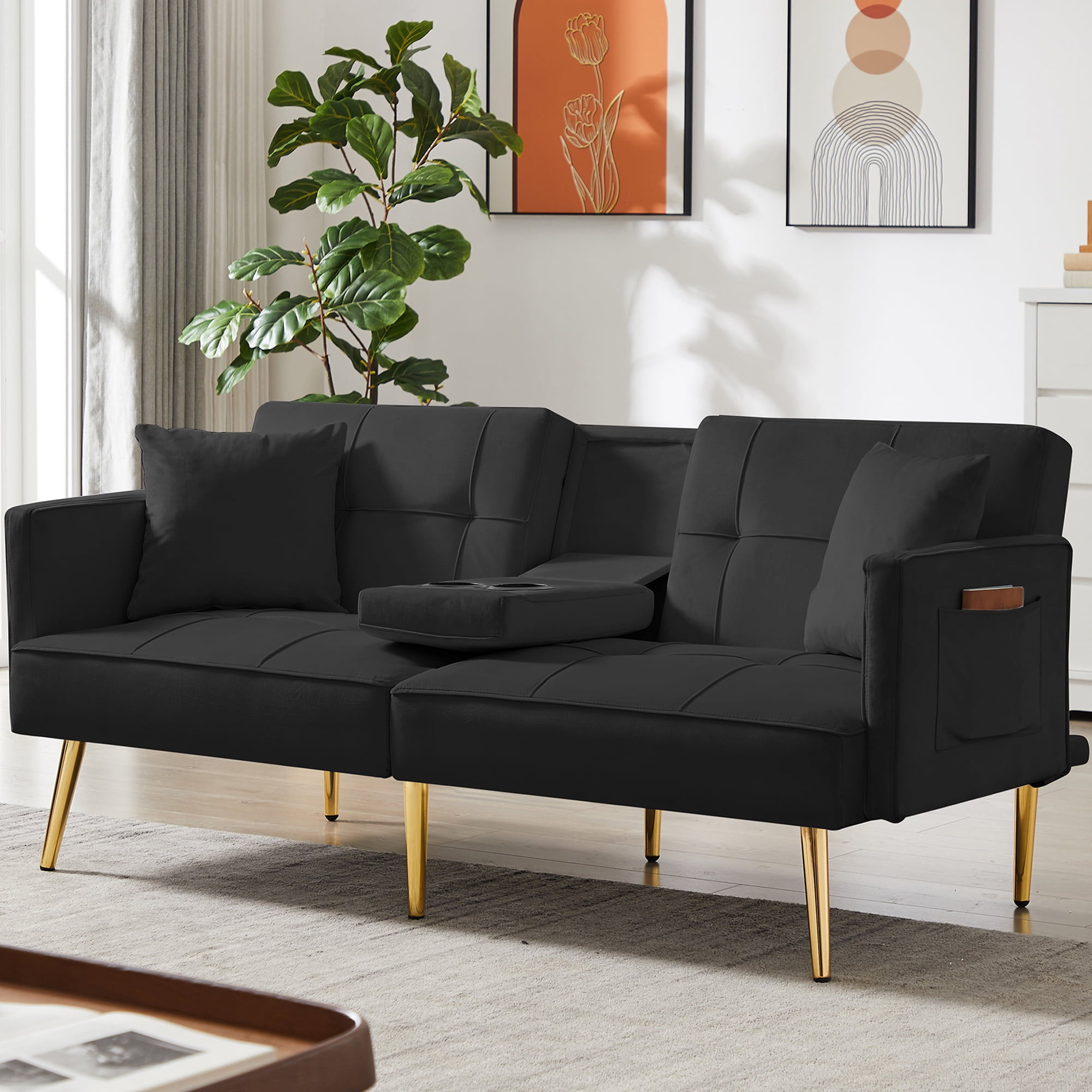 SYNGAR Sofas for Living Room, Velvet Upholstered Futon Sofa Bed Modern ...