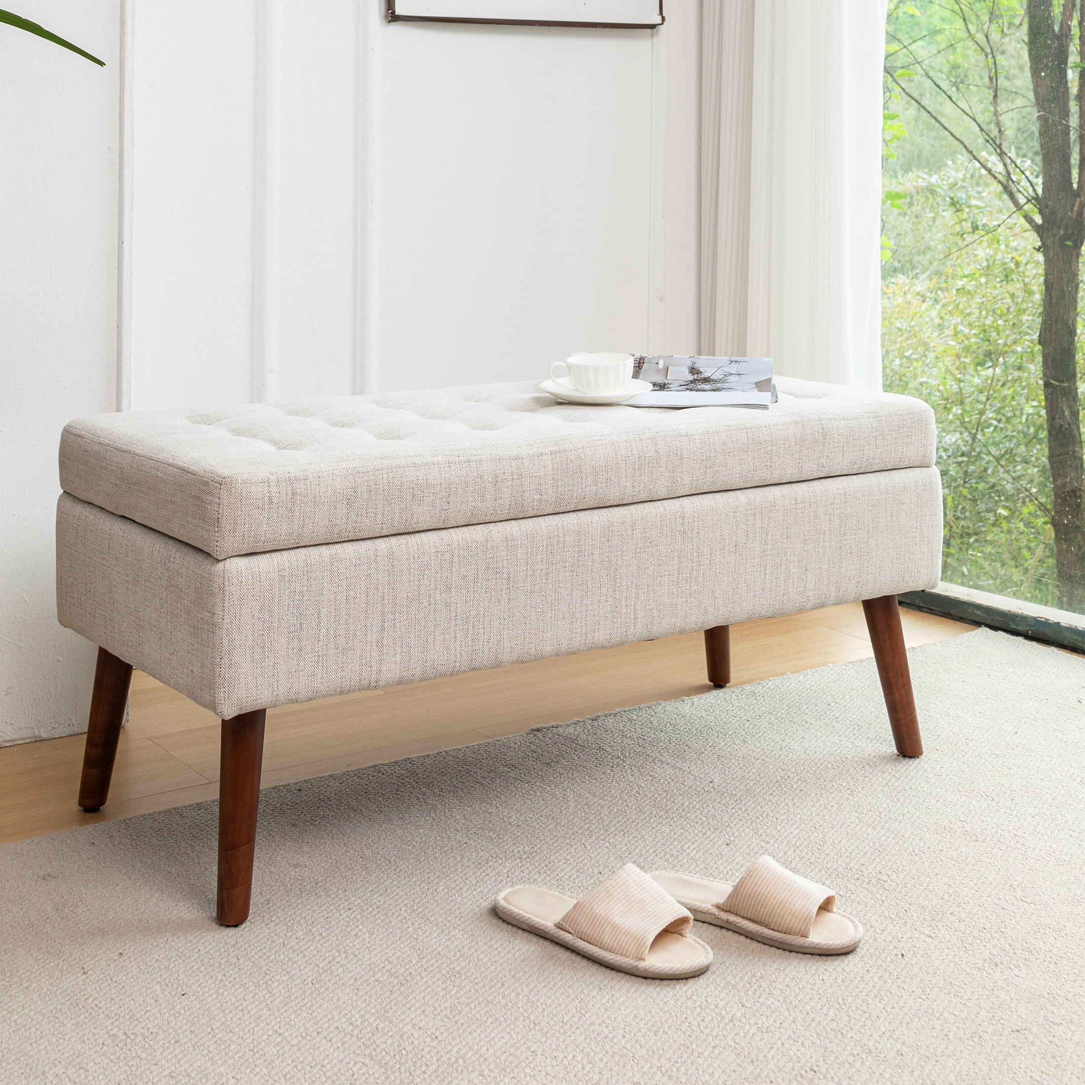 Syngar Modern Storage Bench, Upholstered Storage Ottoman with Wood Leg ...