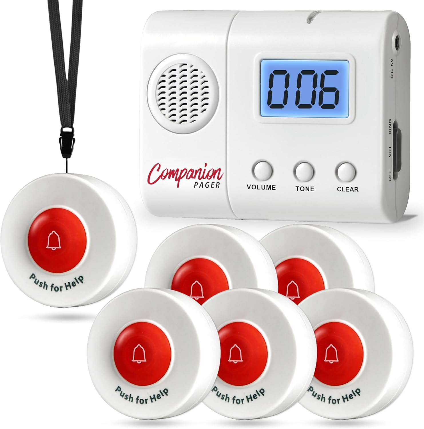 SYNLETT Caregiver Pager for Elderly Adults Nurse 6 Call Buttons for Elderly at Home Seniors ...