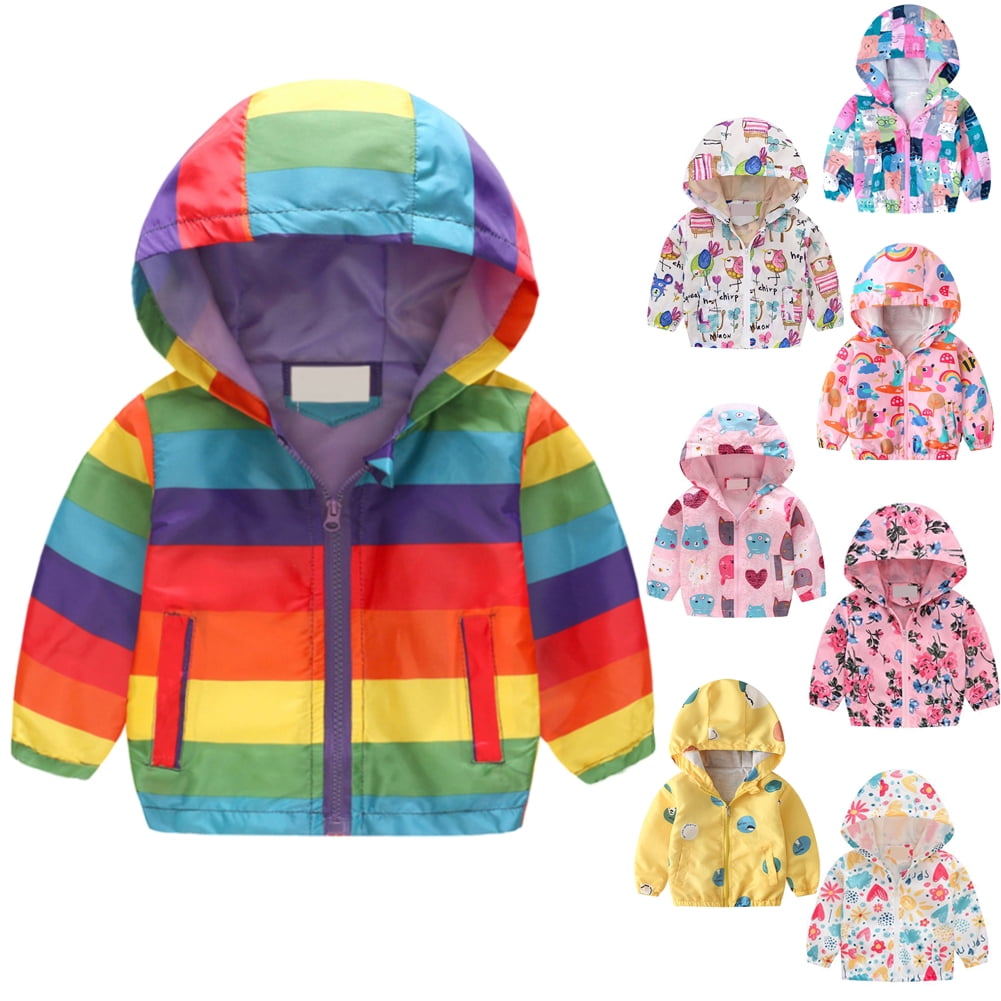 SYNPOS 1-6T Kids Little Girls Lightweight Rainbow Hooded Jacket Coat ...