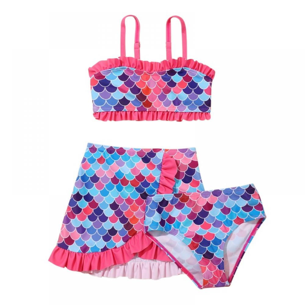 SYNPOS 2-10T Girls 3-Piece Bikini Swimwear Kids Mermaid Tankini Bathing ...