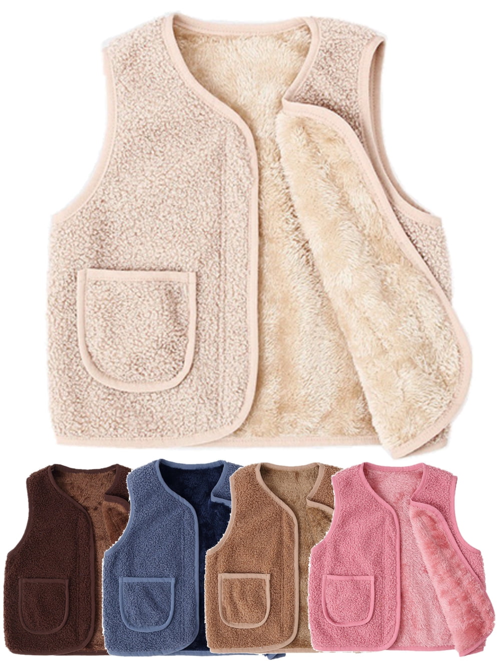 SYNPOS 2-11T Boy Girl Sherpa Fleece Vest Coat Kids Zip Up Sleeveless ...