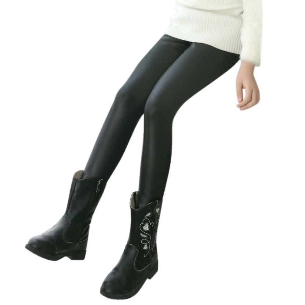 SYNPOS 2-12T Girl Footless Leggings Fleece Leather Leggings Warm Skinny ...