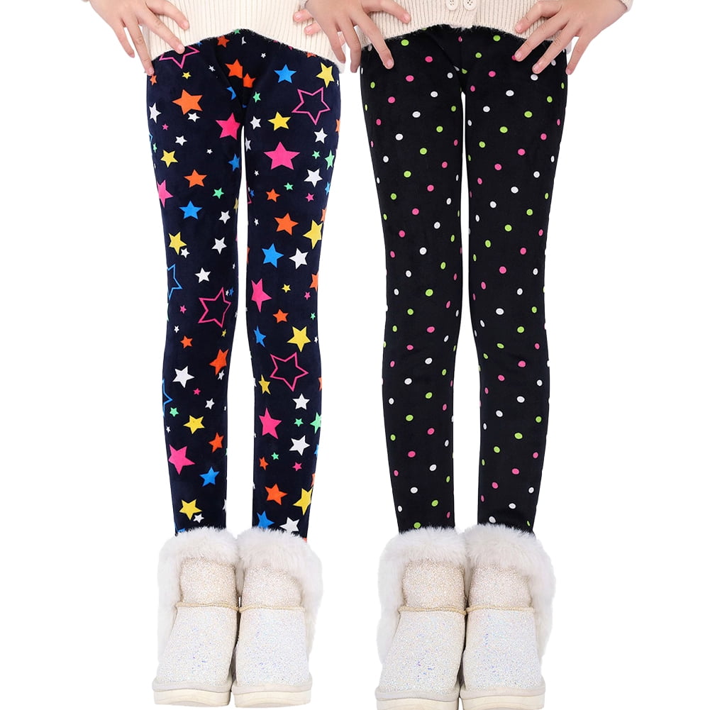 SYNPOS 2-Pack Girls' Thick Fleece Leggings, Footless, Skinny Trousers ...