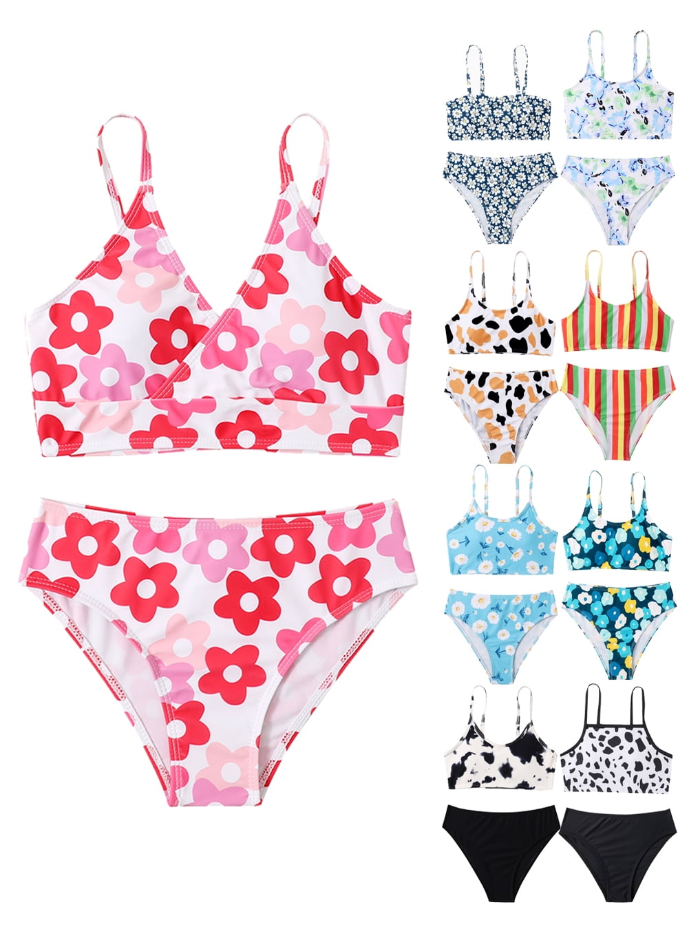 SYNPOS 8-12T Girls 2Pcs Swimsuit Kids Bikini Swimwear Outfits Child ...