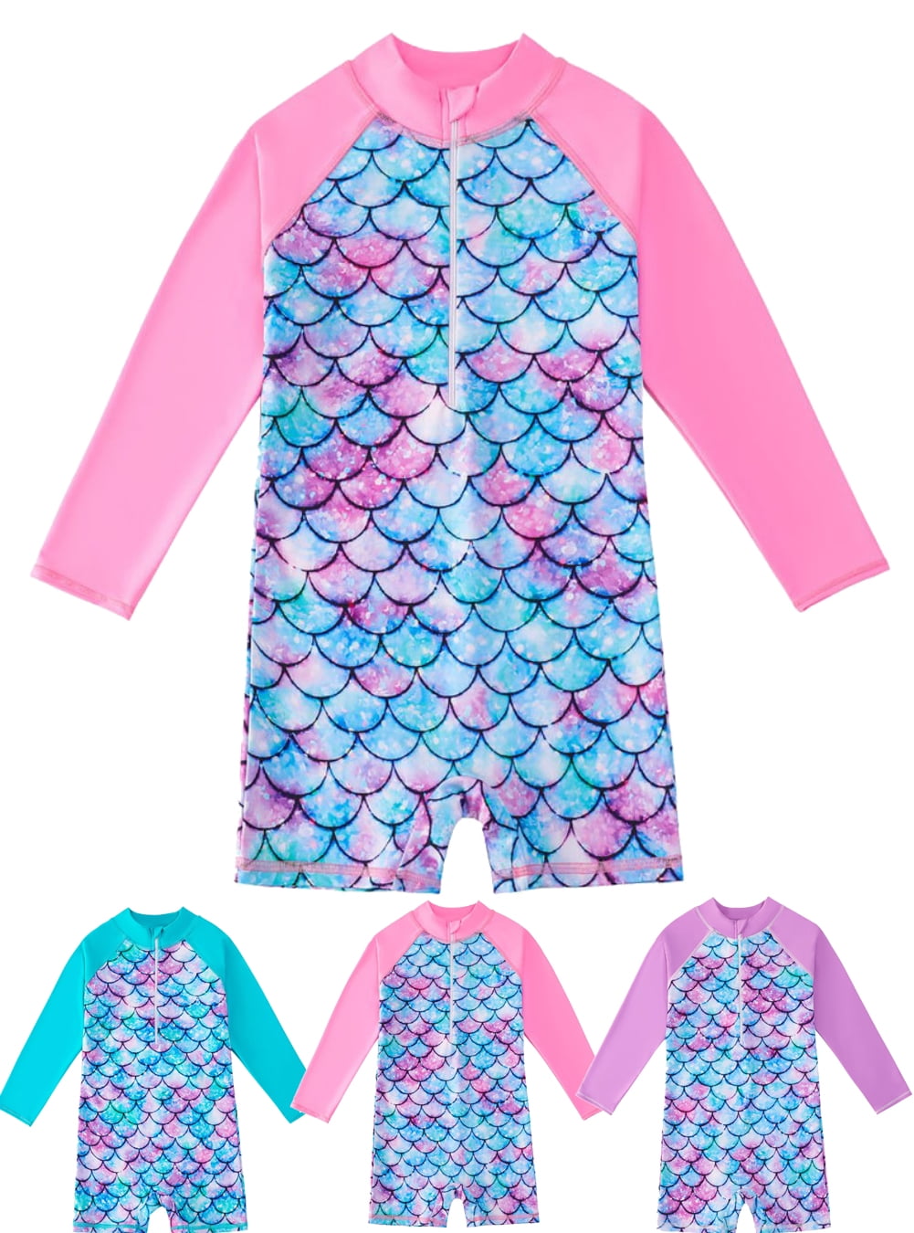 SYNPOS Kids Girl One Piece Swimsuits Rash Guard Swimwear Long Sleeve ...