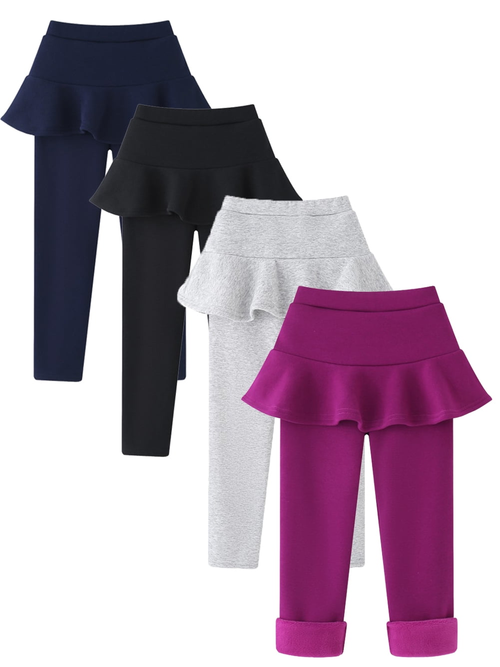 SYNPOS Kids Girls Footless Leggings with Ruffle Tutu Skirt Fleece Lined ...