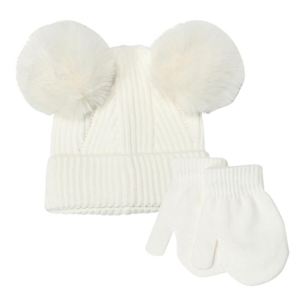 SYNPOS Kids Winter Beanie Hat Gloves Set Knit Warm Toddler Winter Cap ...