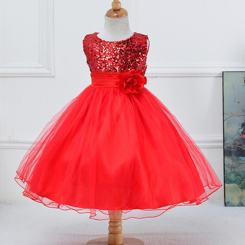 SYNPOS Little Girls' Sequin Mesh Tulle Dress Sleeveless Flower Party ...