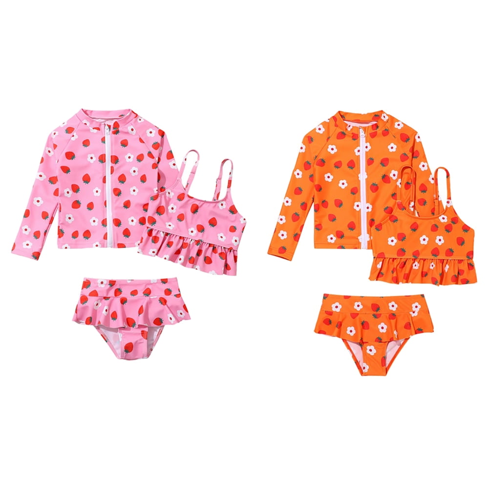 SYNPOS Rash Guard Swimwear Girls 3-Piece Long Sleeve Swimsuit Kids ...