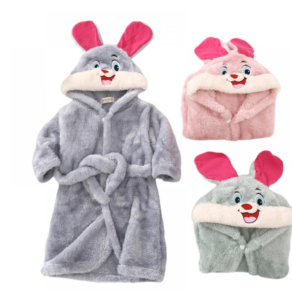 SYNPOS Toddler Baby Kids Boys Girls Fleece Bathrobe Hooded Flannel ...