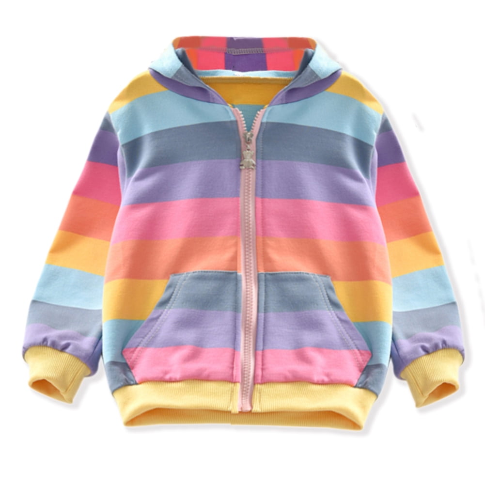 SYNPOS Toddler Kid Little Girls Zip-Up Fleece Rainbow Hoodie Sweatshirt ...