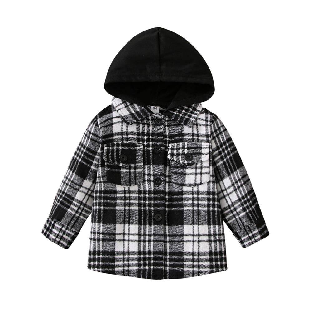 SYNPOS Toddler Kids Boys Girls Hooded Plaid Shirt Outwear Button Jacket ...
